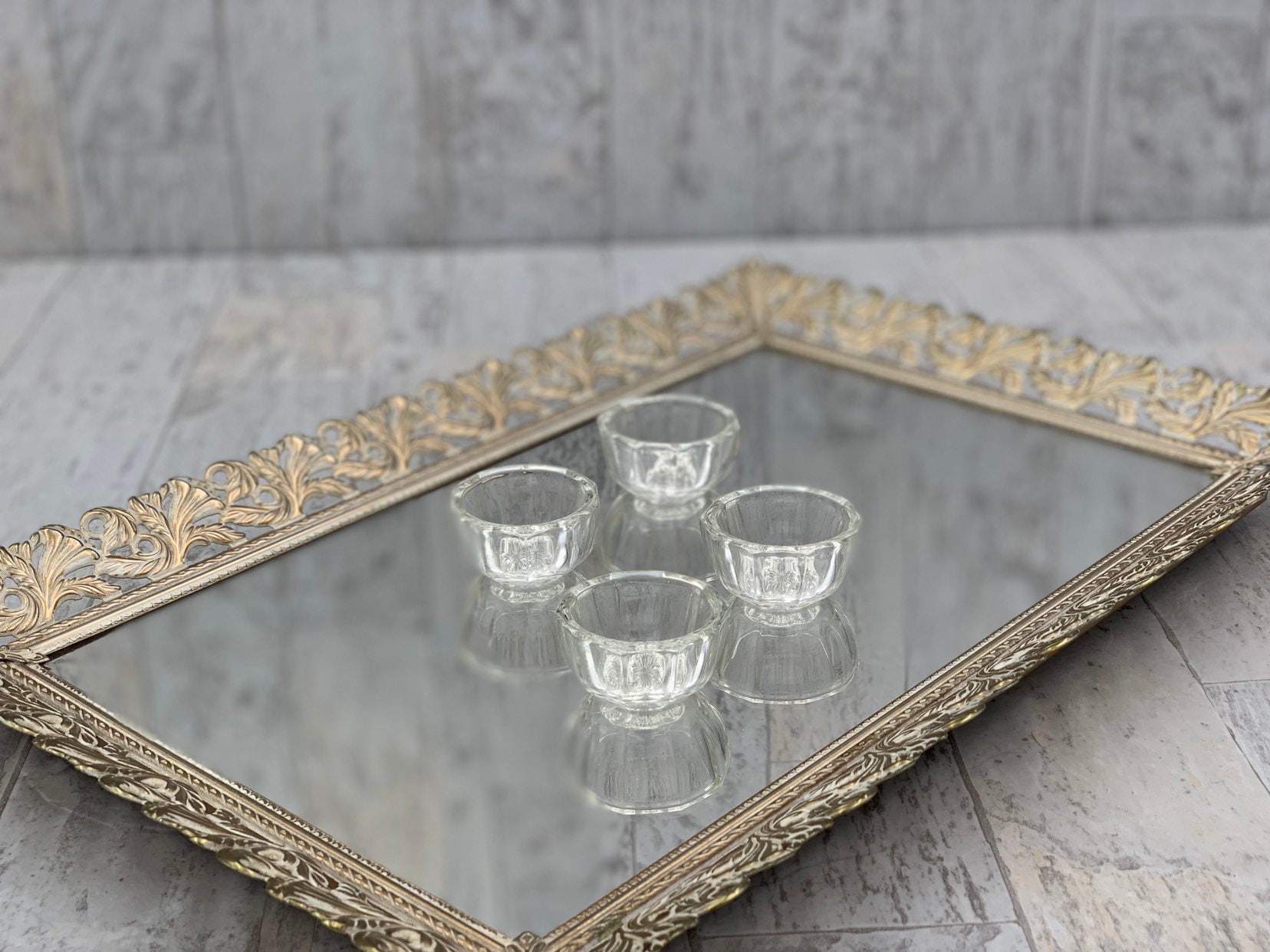 Vintage glass Salt cellars, set of 4 Open salt cellars, pressed glass ...