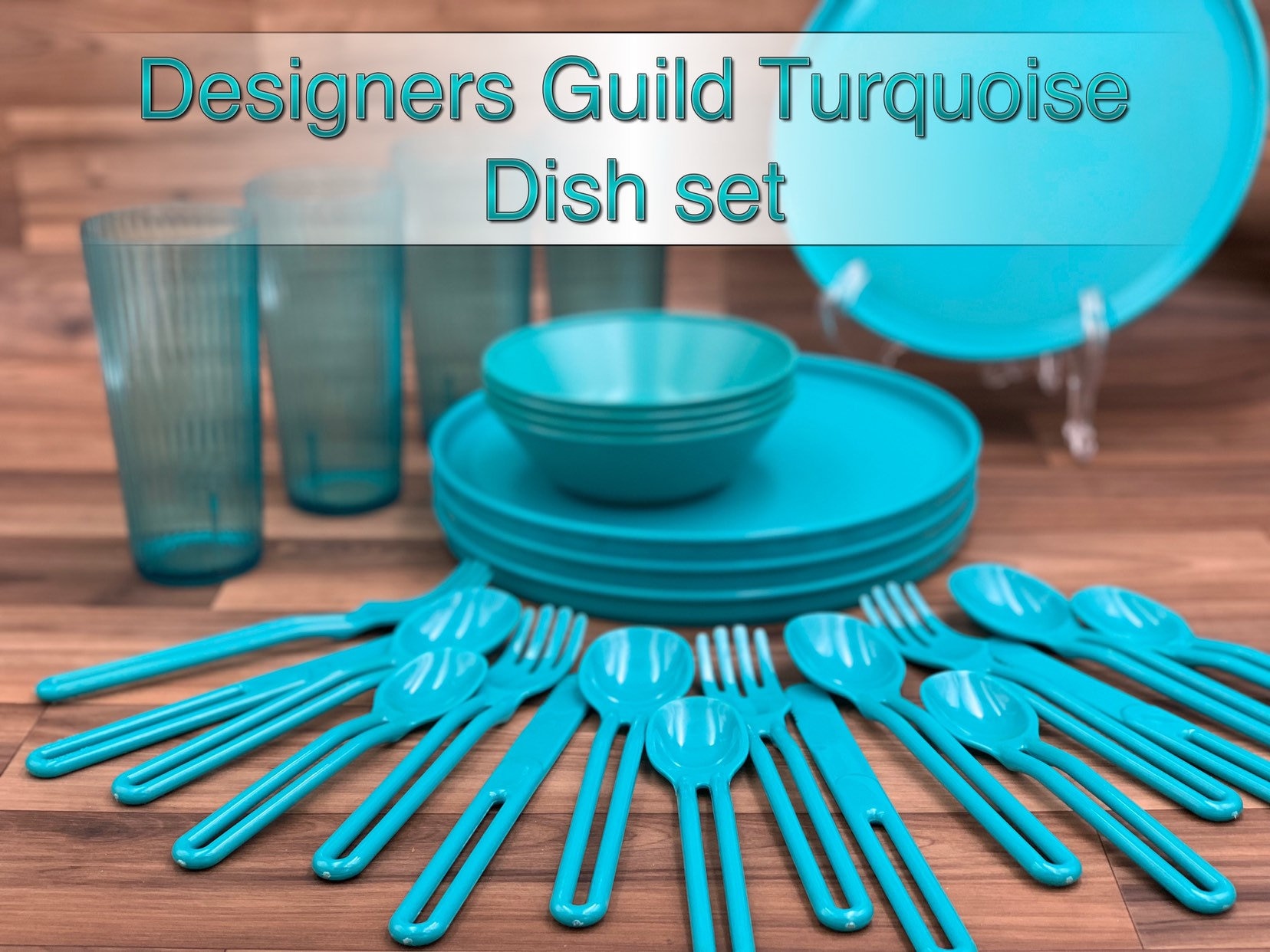 Retro Dish set Turquoise dish Set by Designers Guild Picnic dishes ...