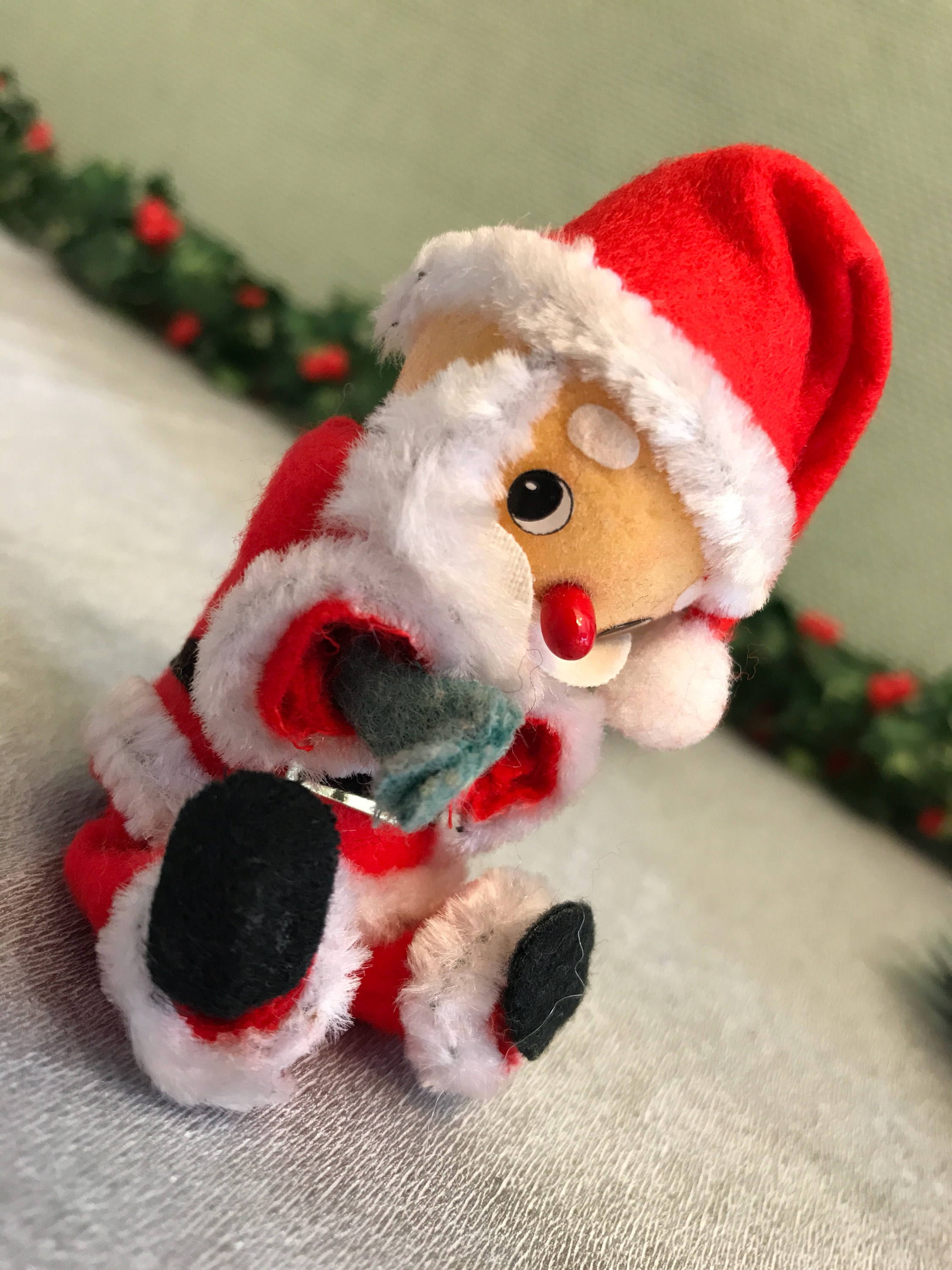 Vintage Santa Hugger ornament, red flocked Santa, Santa clip on ...
