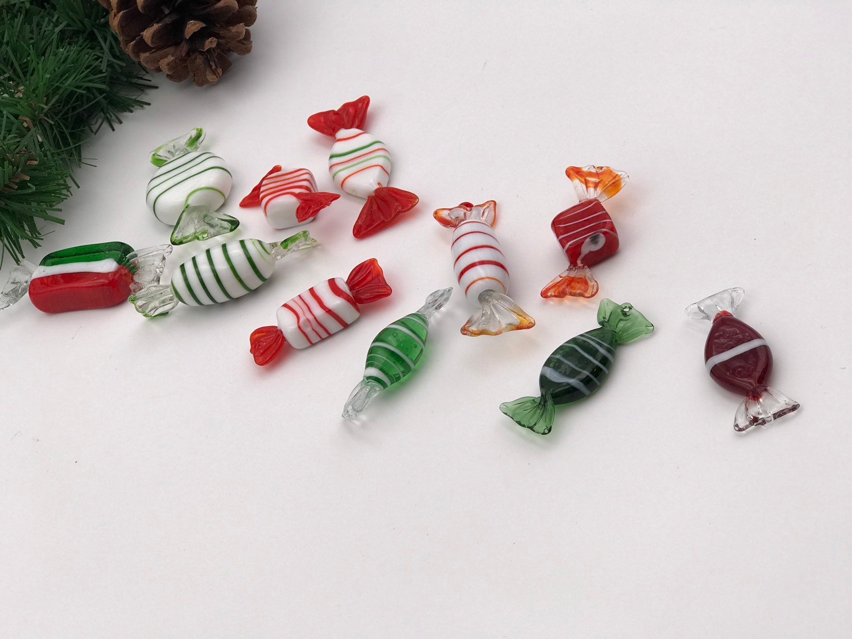 Vintage Glass Candy, set of vintage candy shaped glass in Christmas ...
