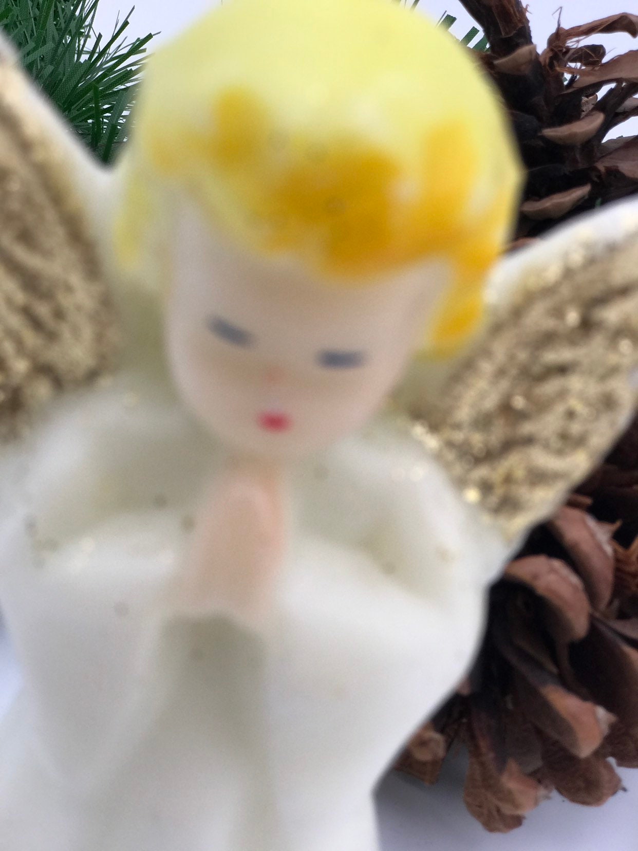 Vintage Angel Figurine Candle by Gurley, White and Gold Christmas Angel ...
