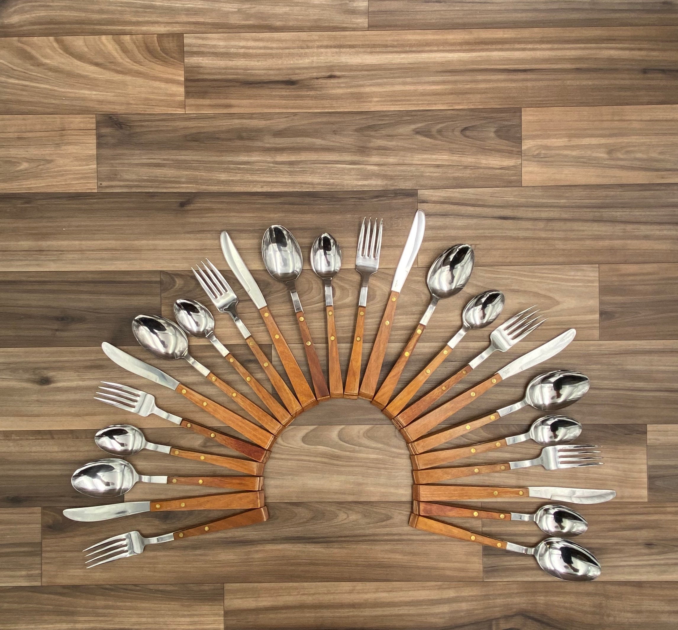 Vintage Flatware set, Continental silverware Wood Handle Rustic Home ...