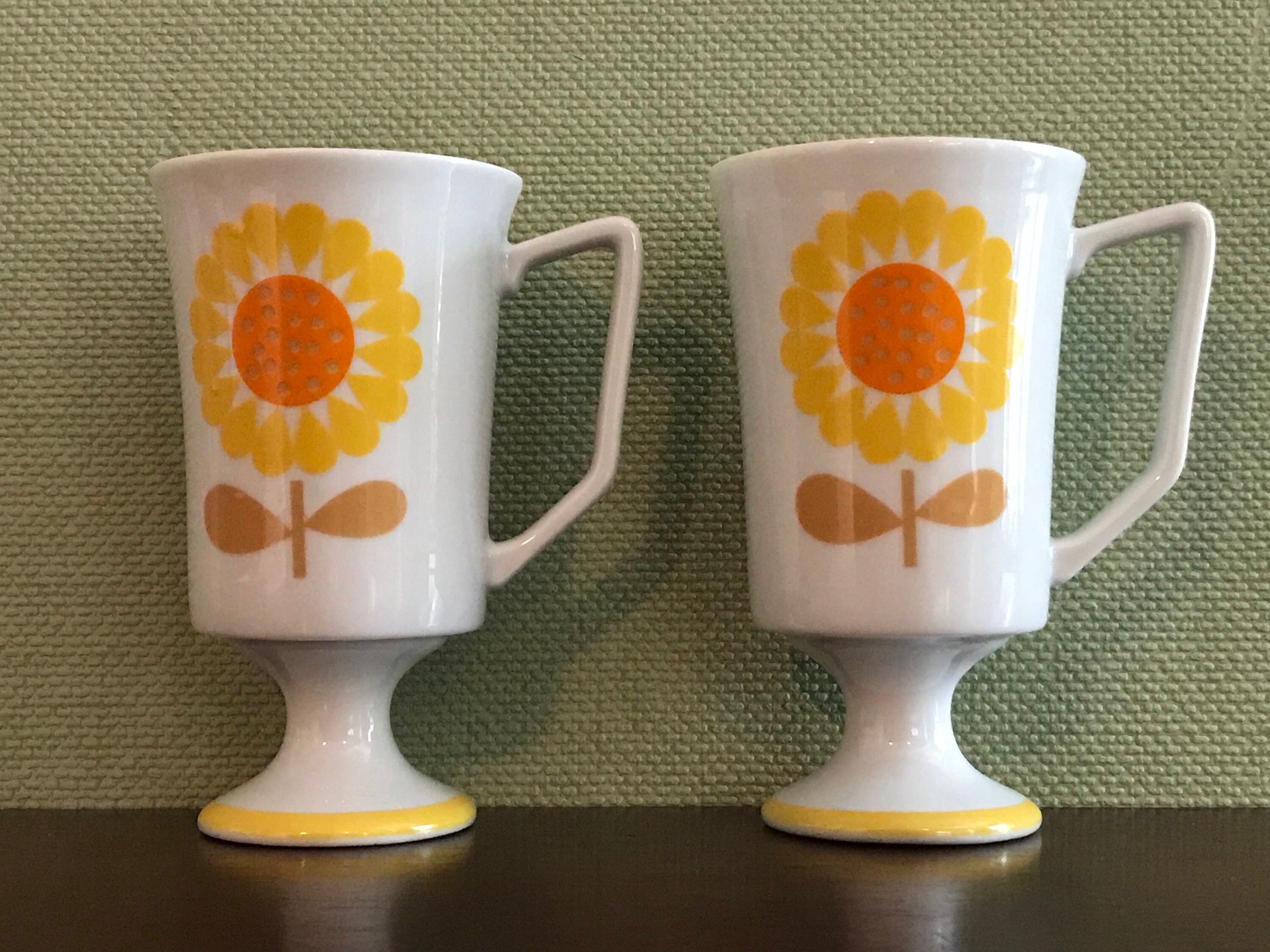 Vintage Sunflower Mugs Pair of JSC Japan China Mug set Yellow Serenade ...