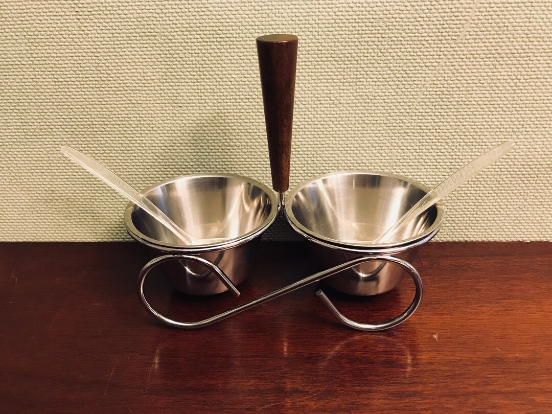 Vintage Condiment Set, Danish Modern Condiment Set, Teak Wood Stainless ...