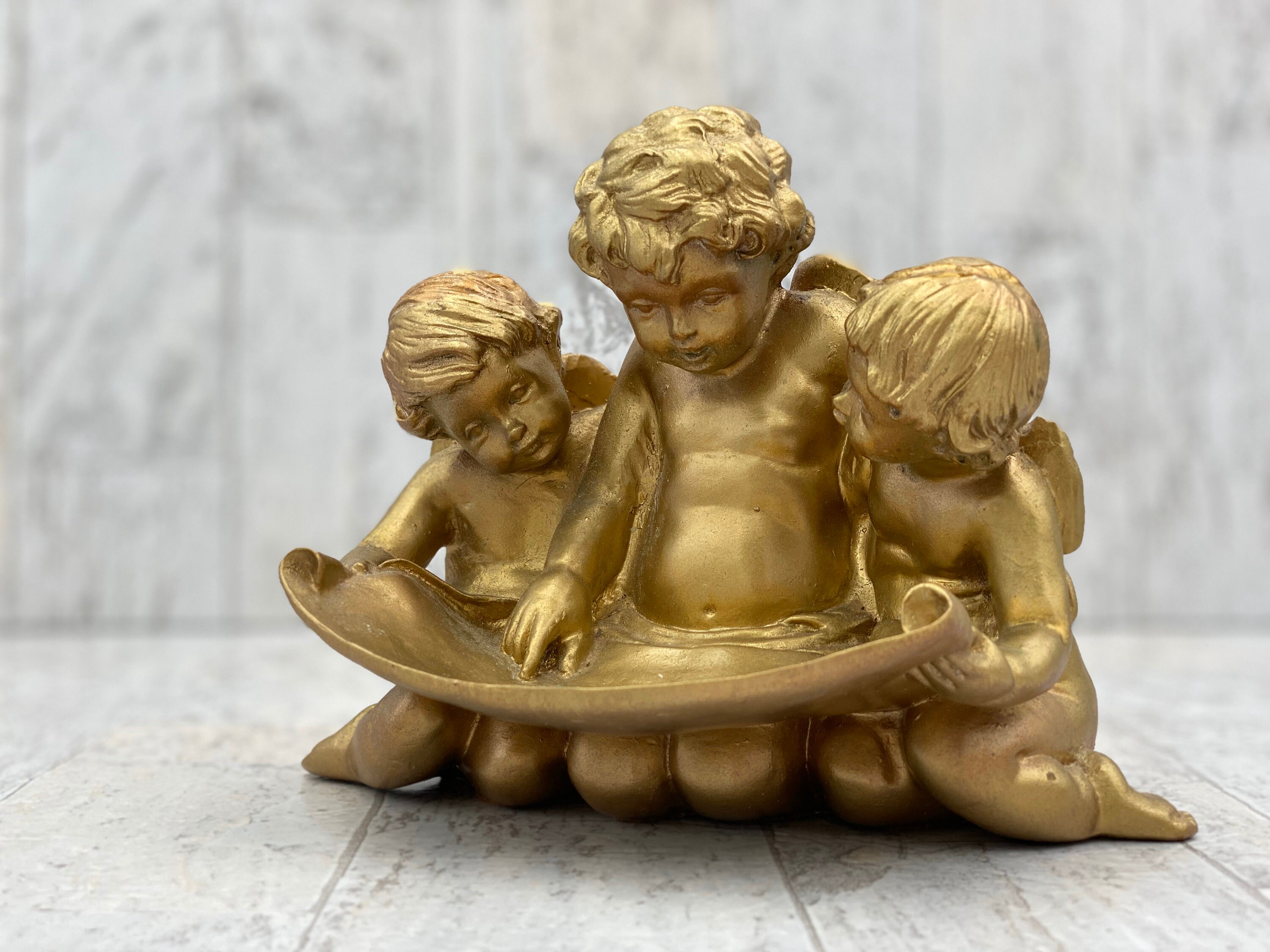 Vintage Gold Cherubs, Golden Angels figurines, Trinket dish, Hollywood ...