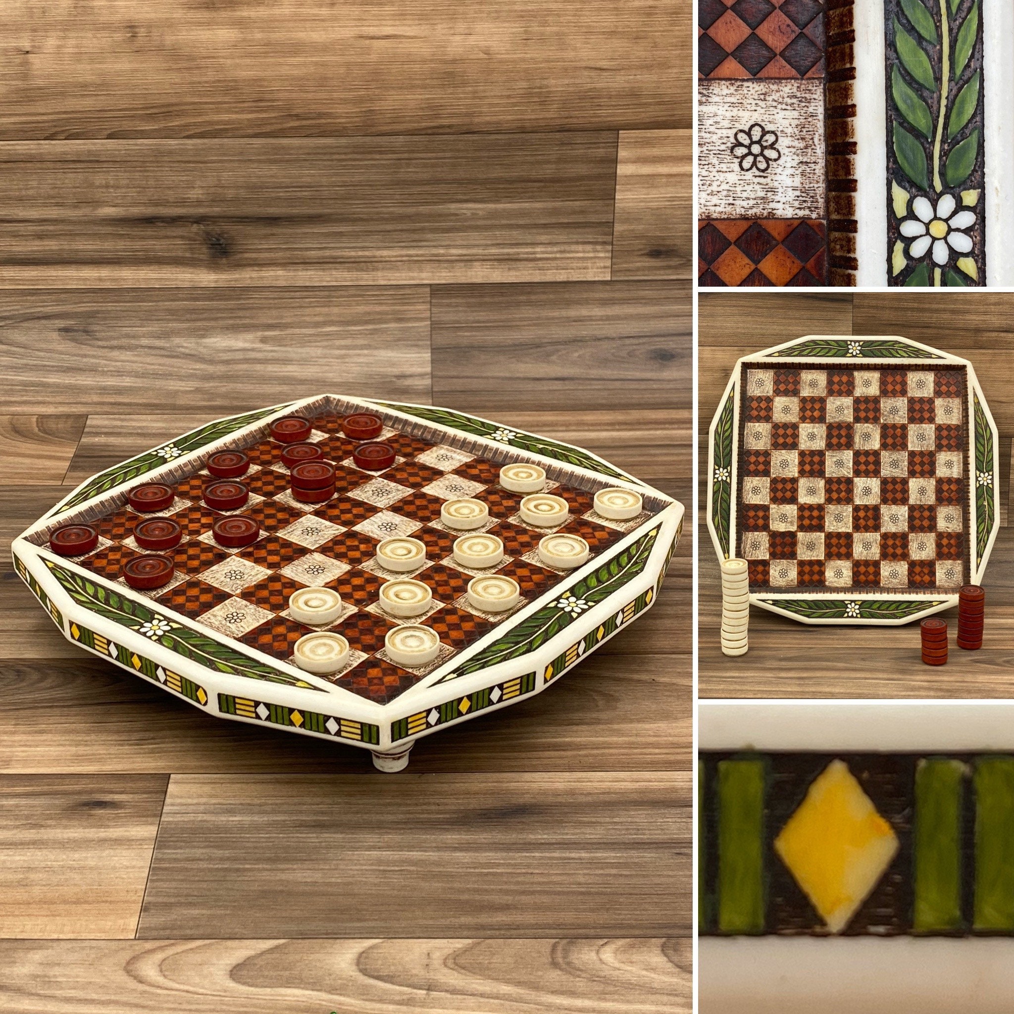 Vintage Checkers Set, Scrimshaw Collectors Game by History Craft ...