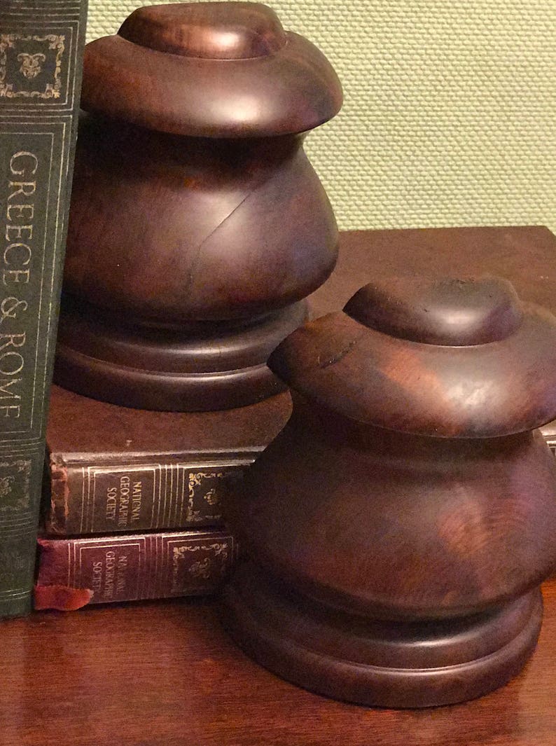 Vintage Wood Bookends Finial Bookends Dark Wood Bookends | Etsy