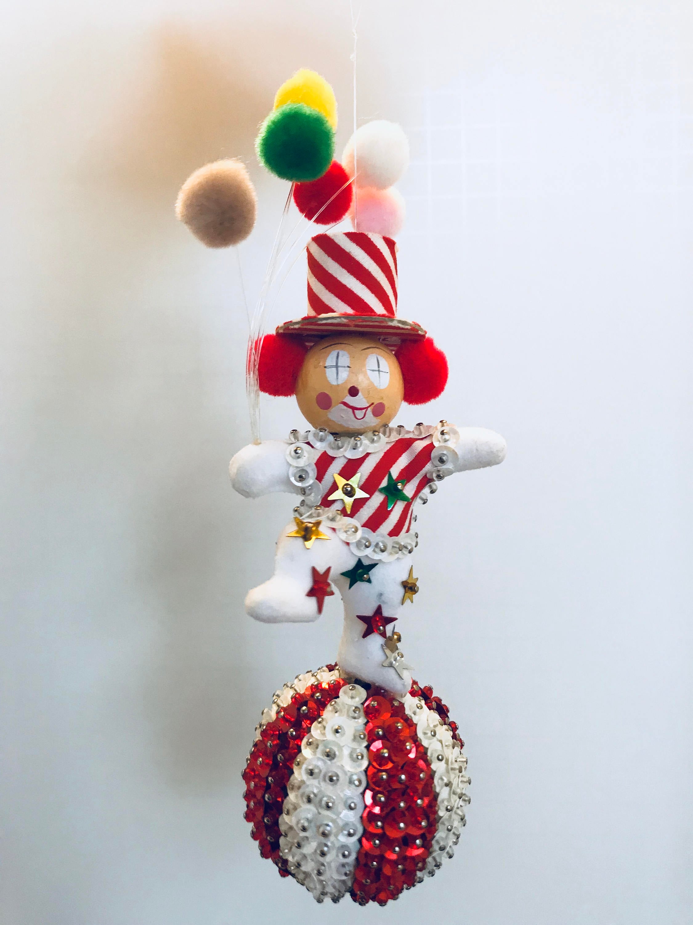 Vintage Clown Ornament, Sequined Beaded Circus Clown ornament, red ...