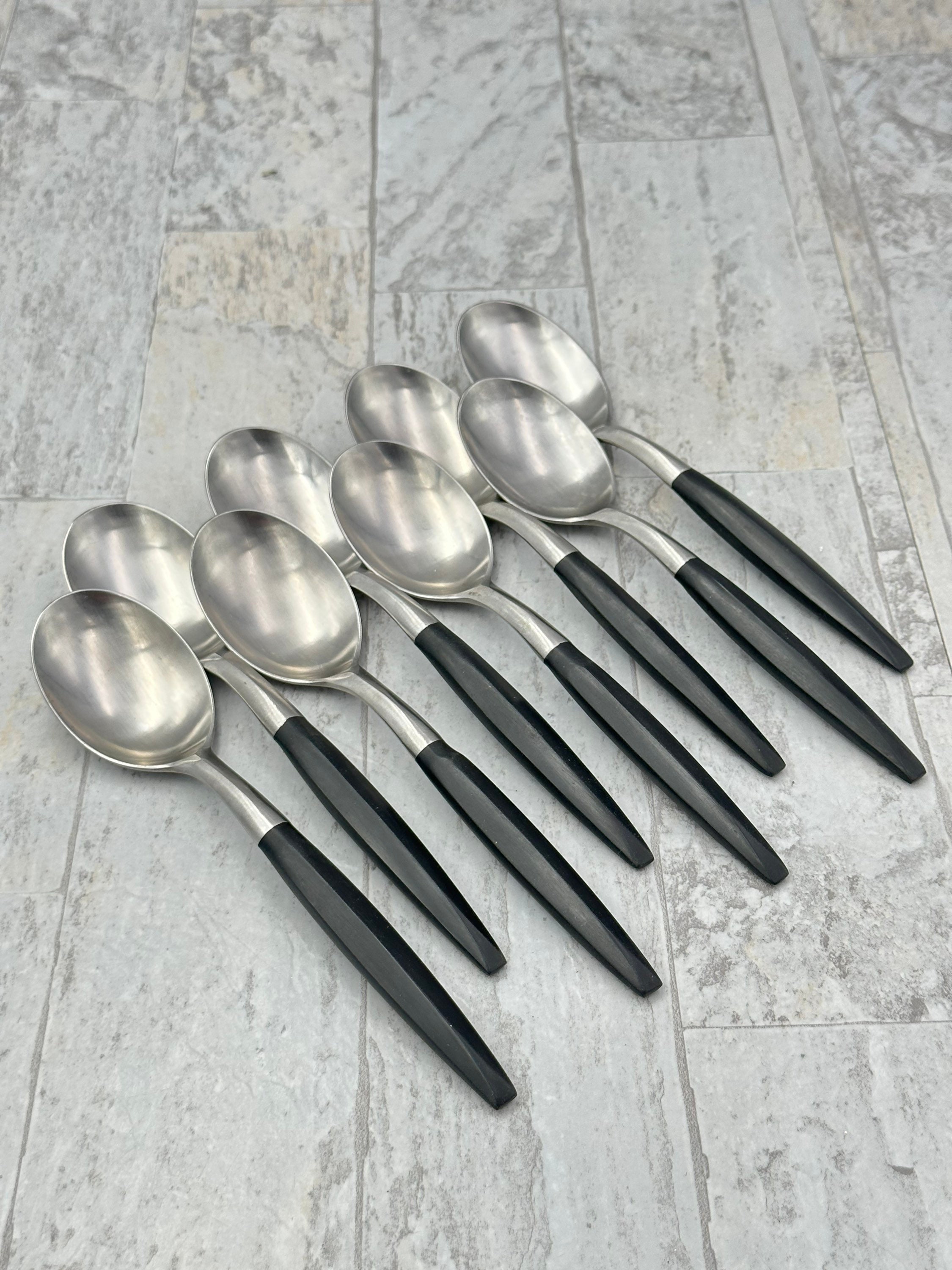 RARE Vintage Flatware set, forged stainless with Black handle, service ...