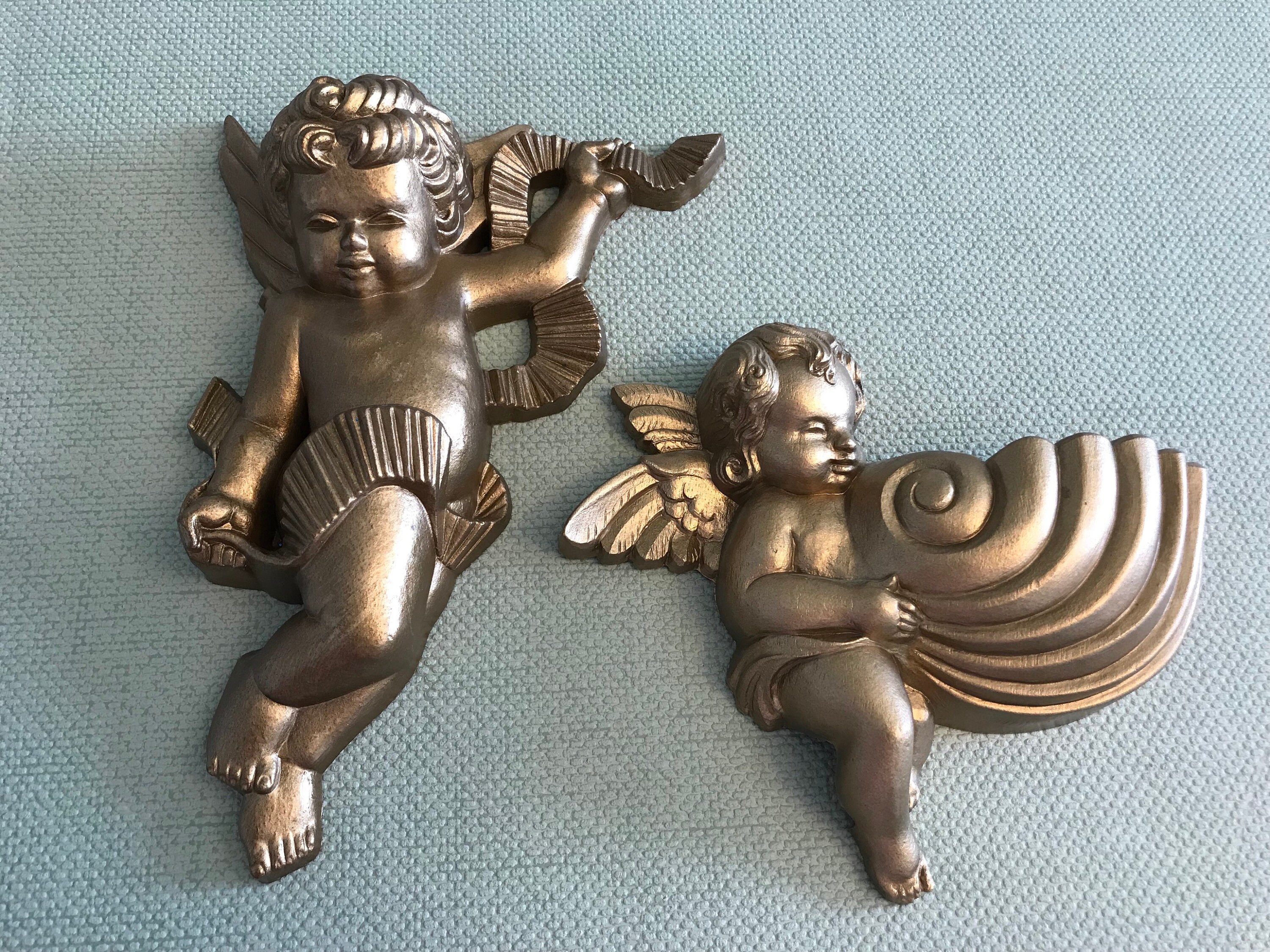 Vintage Gold Cherubs, Golden Angels, Angels wall plaques, Gold Angel ...