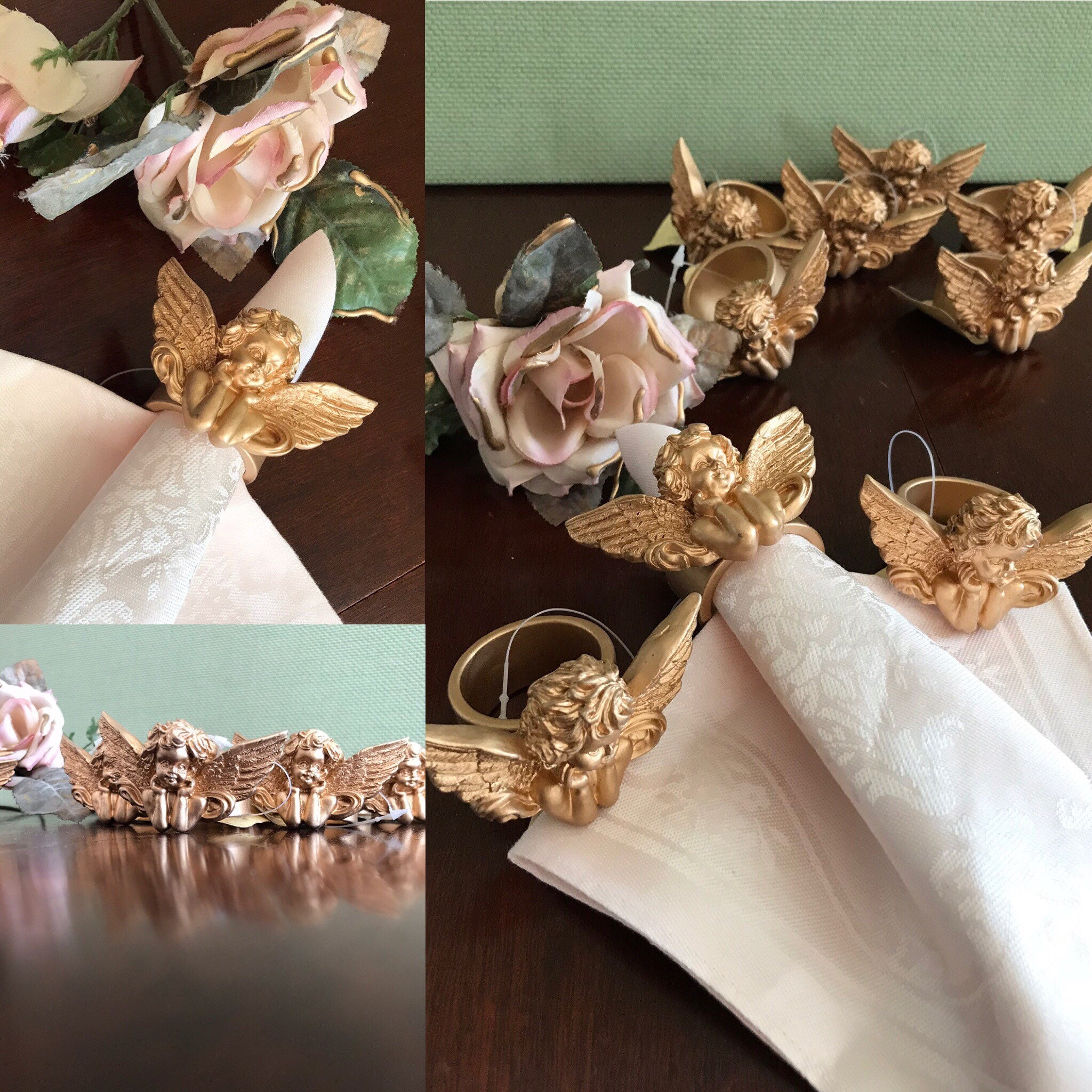 Cherub Napkin Rings, Resin Angel napkin Rings, gold Cherub Faces, 9 ...