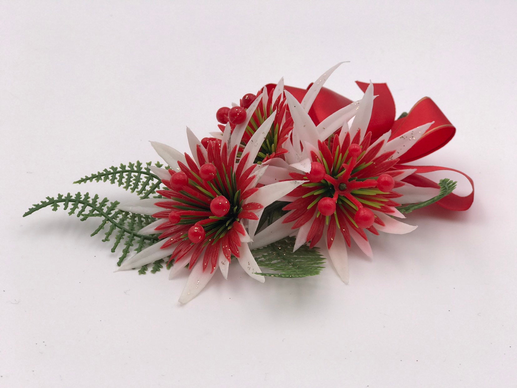 Vintage Christmas Corsage Mid Century Plastic Poinsettia pin Holiday ...