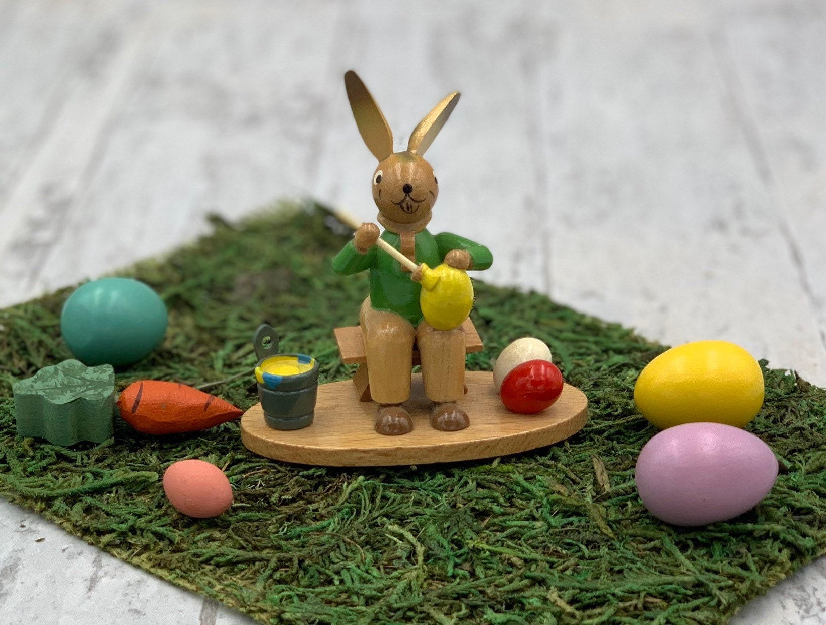 Vintage Easter Bunny Miniature, Erzgebirge Expertic Bunny painting Eggs ...