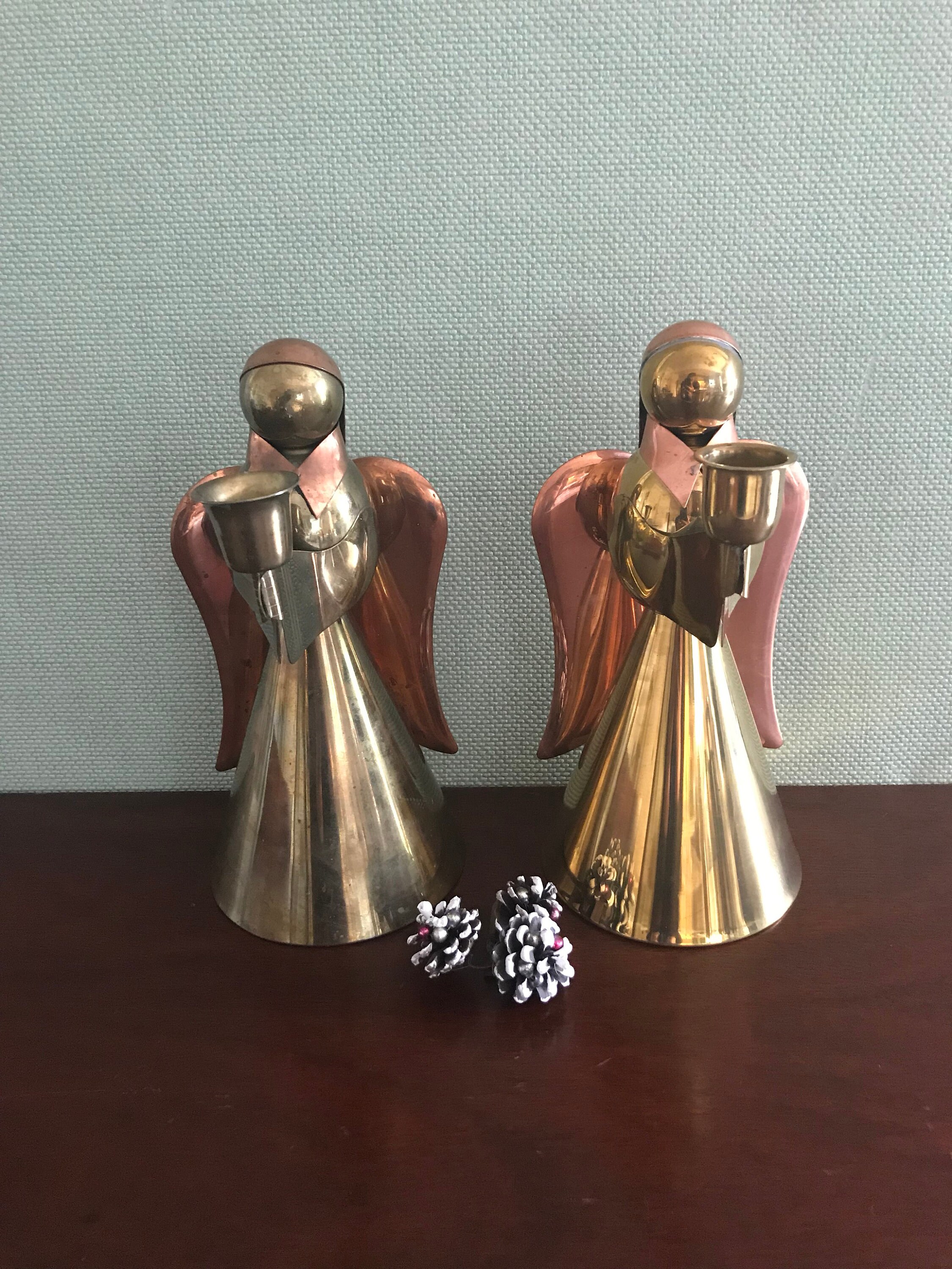Brass Angel Candlestick holders Set of 2 Large Figural Angel Candle ...