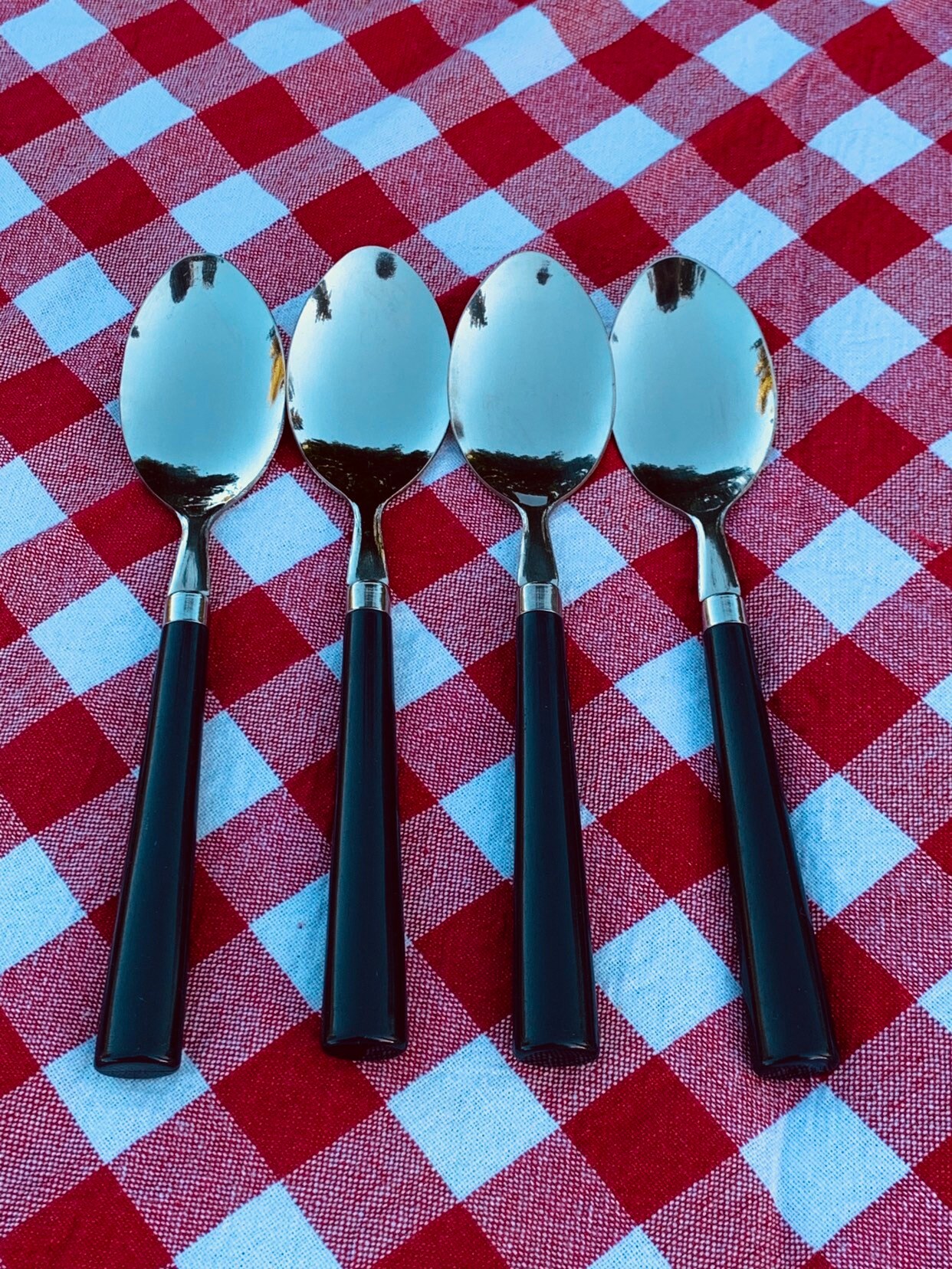 Vintage Flatware set Stainless Steel with Blue Plastic Handles Picnic ...