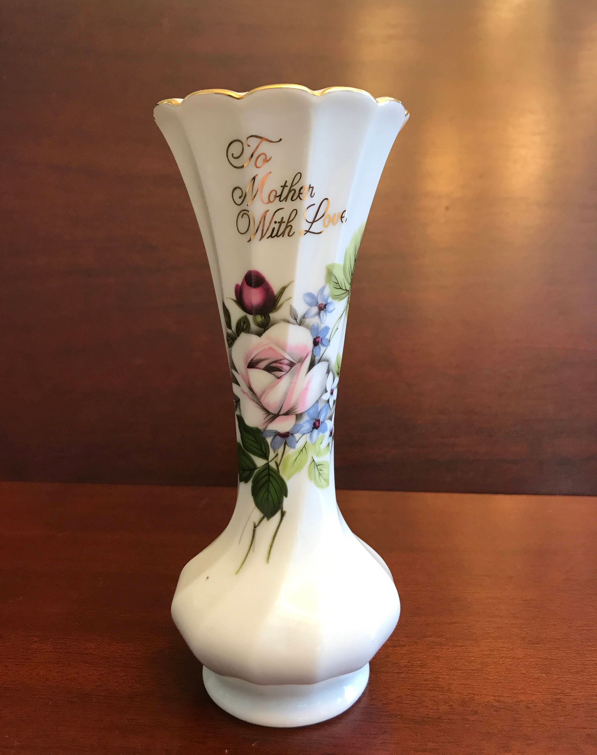 Vintage Vase, To Mother with Love Vase, Roses on Porcelain Vase, gold ...