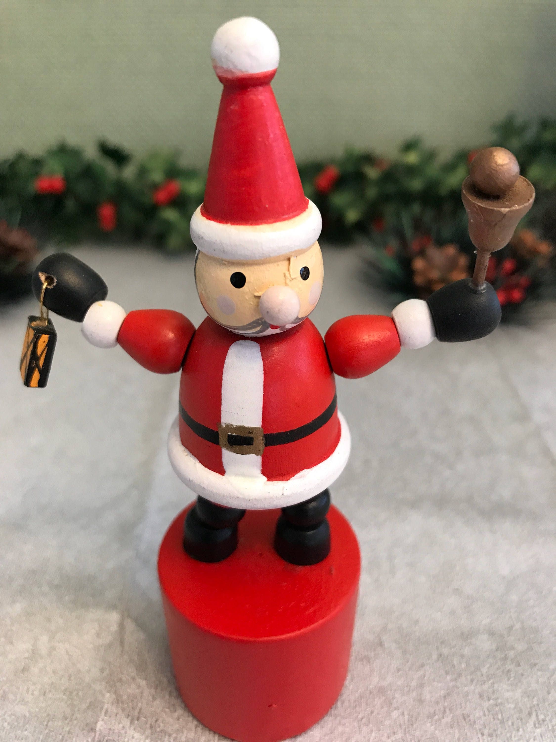 Vintage push puppet wooden Santa Claus, handpainted red Santa thumb ...