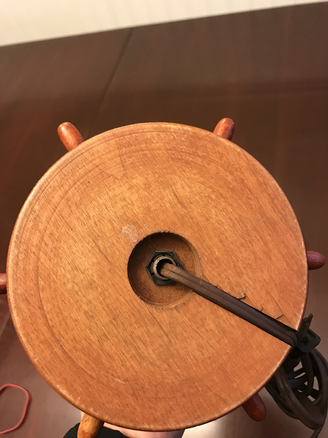 Vintage Ships Wheel wooden lamp Nautical design, unique table desk lamp