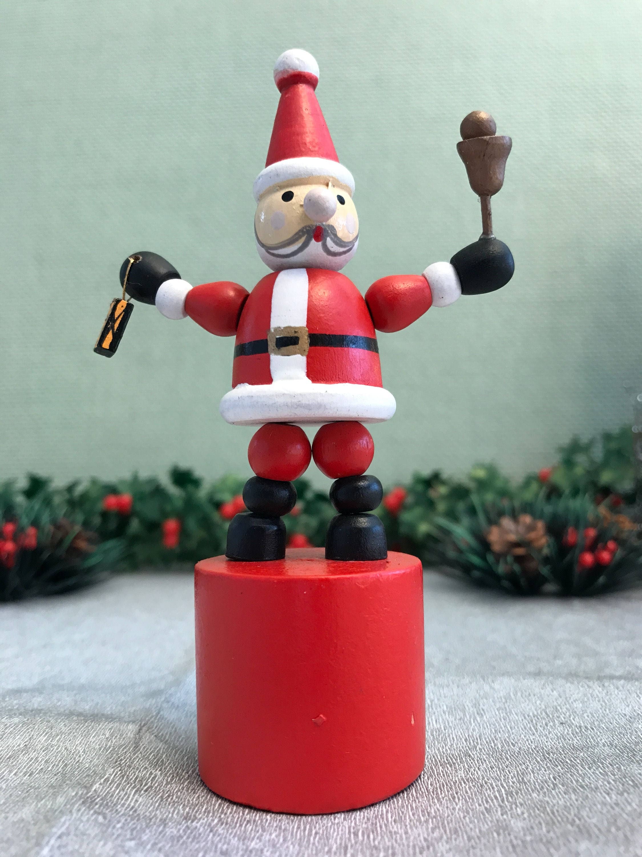 Vintage push puppet wooden Santa Claus, handpainted red Santa thumb ...
