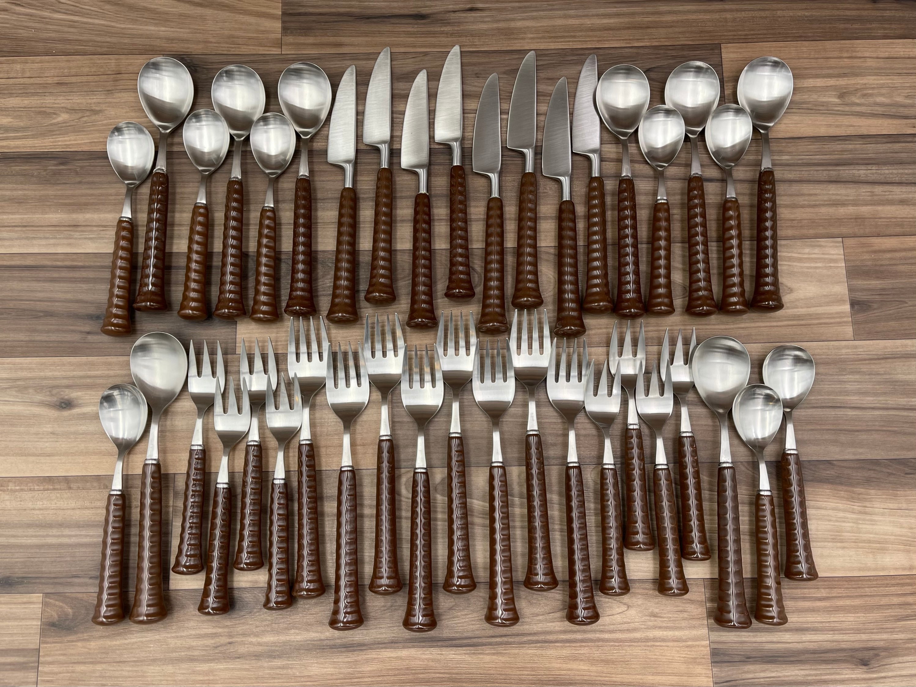 Mid Century Flatware set, RARE Noritake Iron Brown Vintage Silverware set