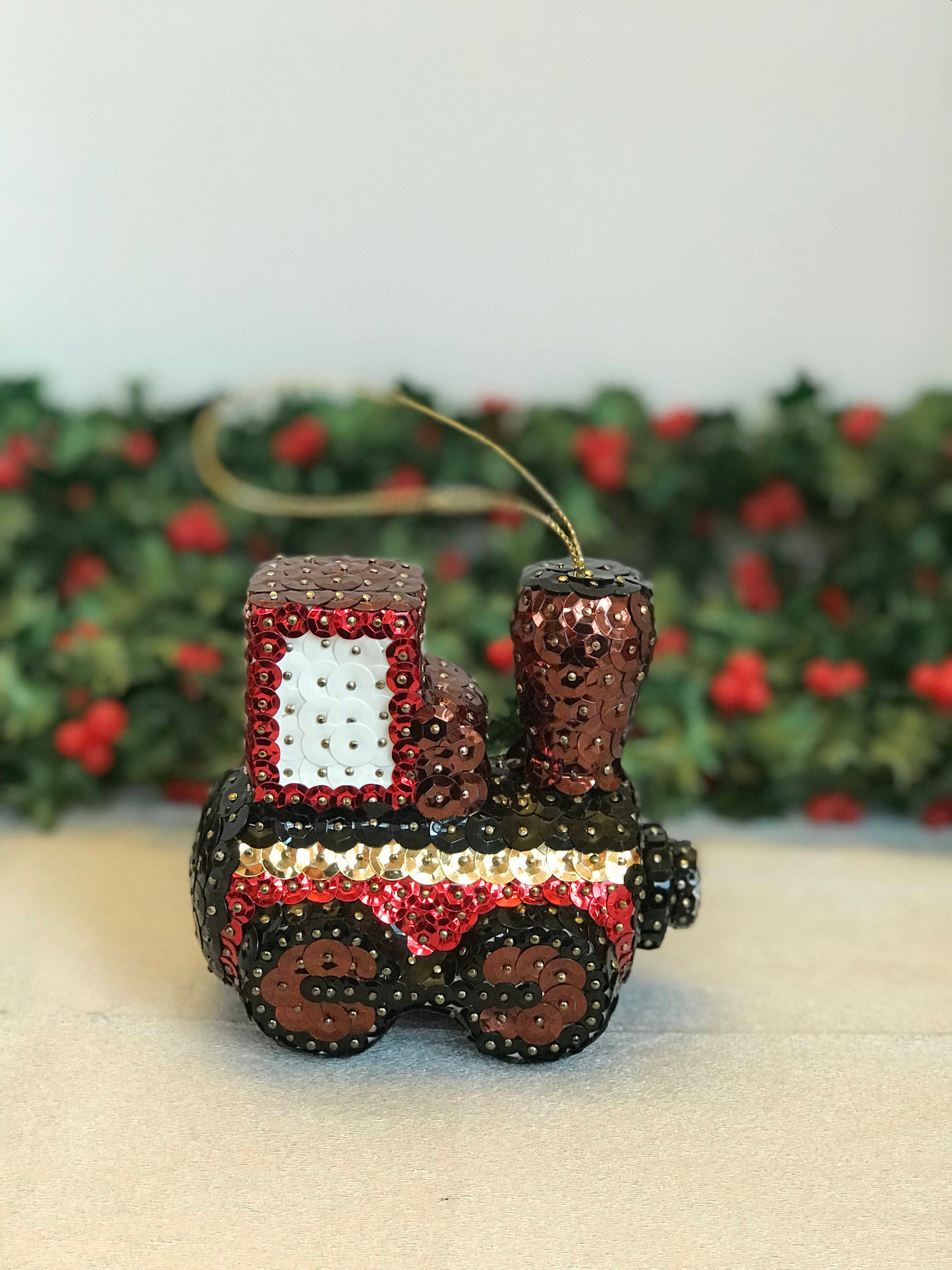 Vintage Train Ornament, sequined train, collectible Train Bauble ...