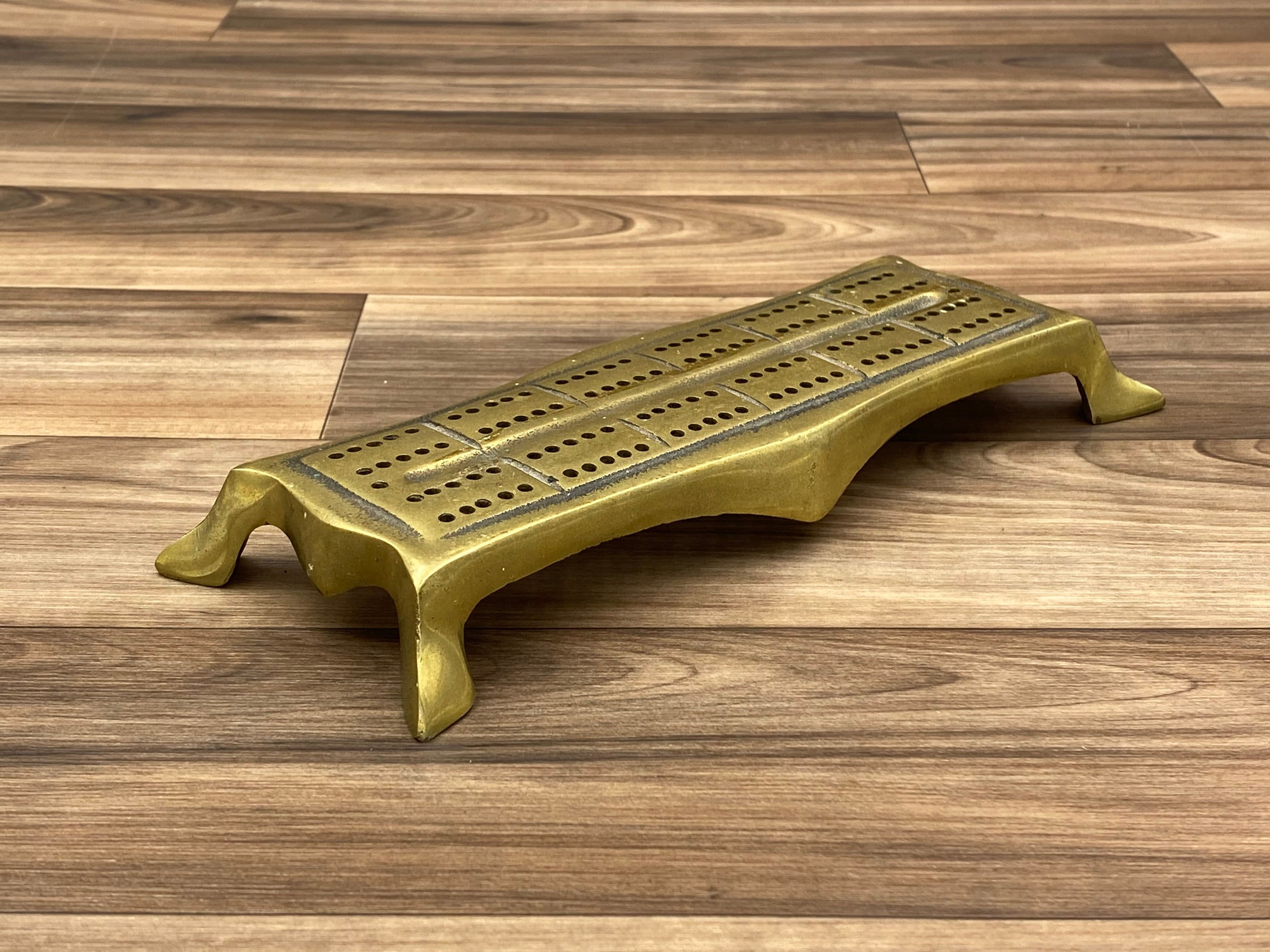 Mid Century Cribbage Board, Solid Brass Asian footed style, signed MECO ...