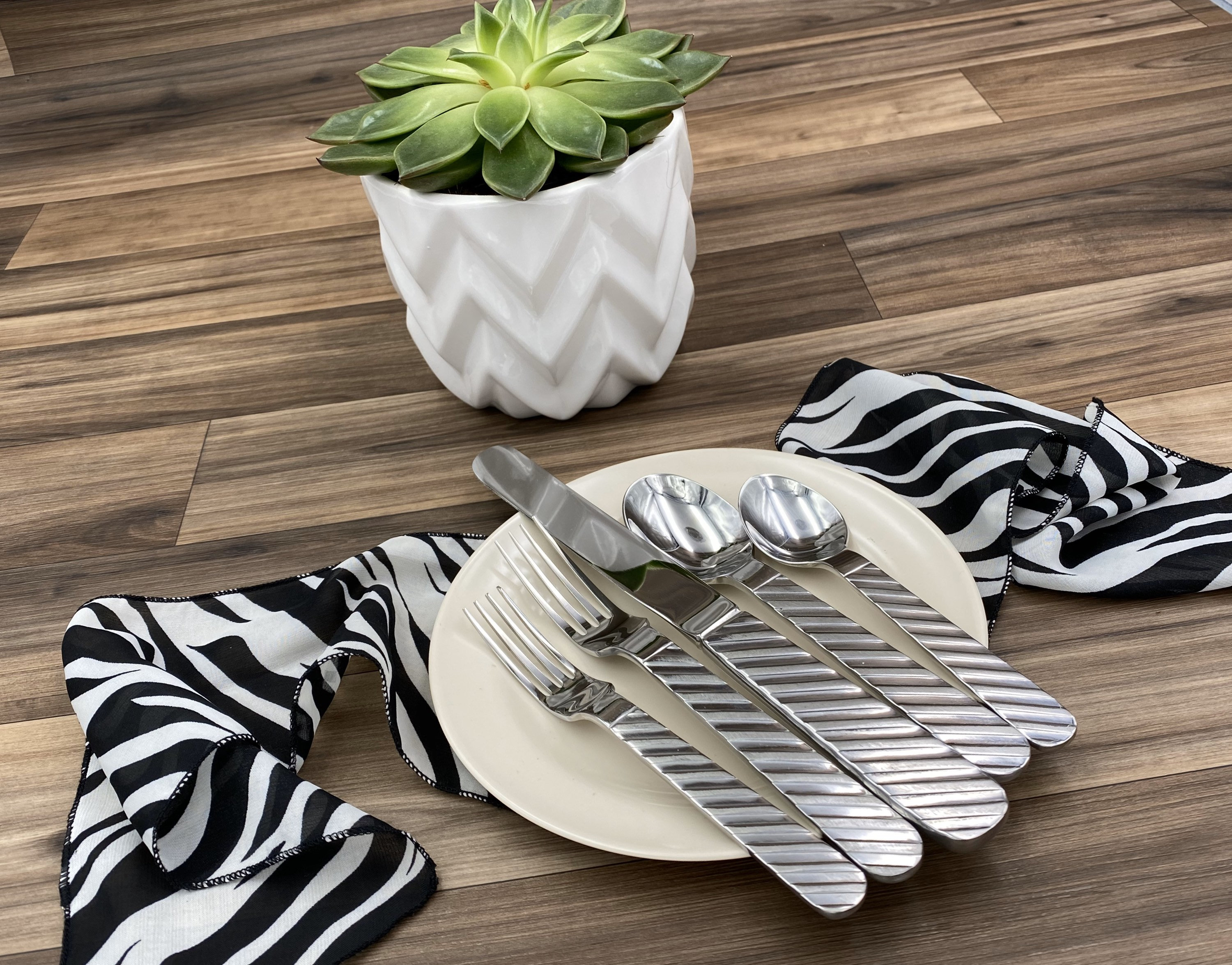 MCM Flatware Set, Striped ZEBRA Silverware Set Vintage Crown Stanley ...