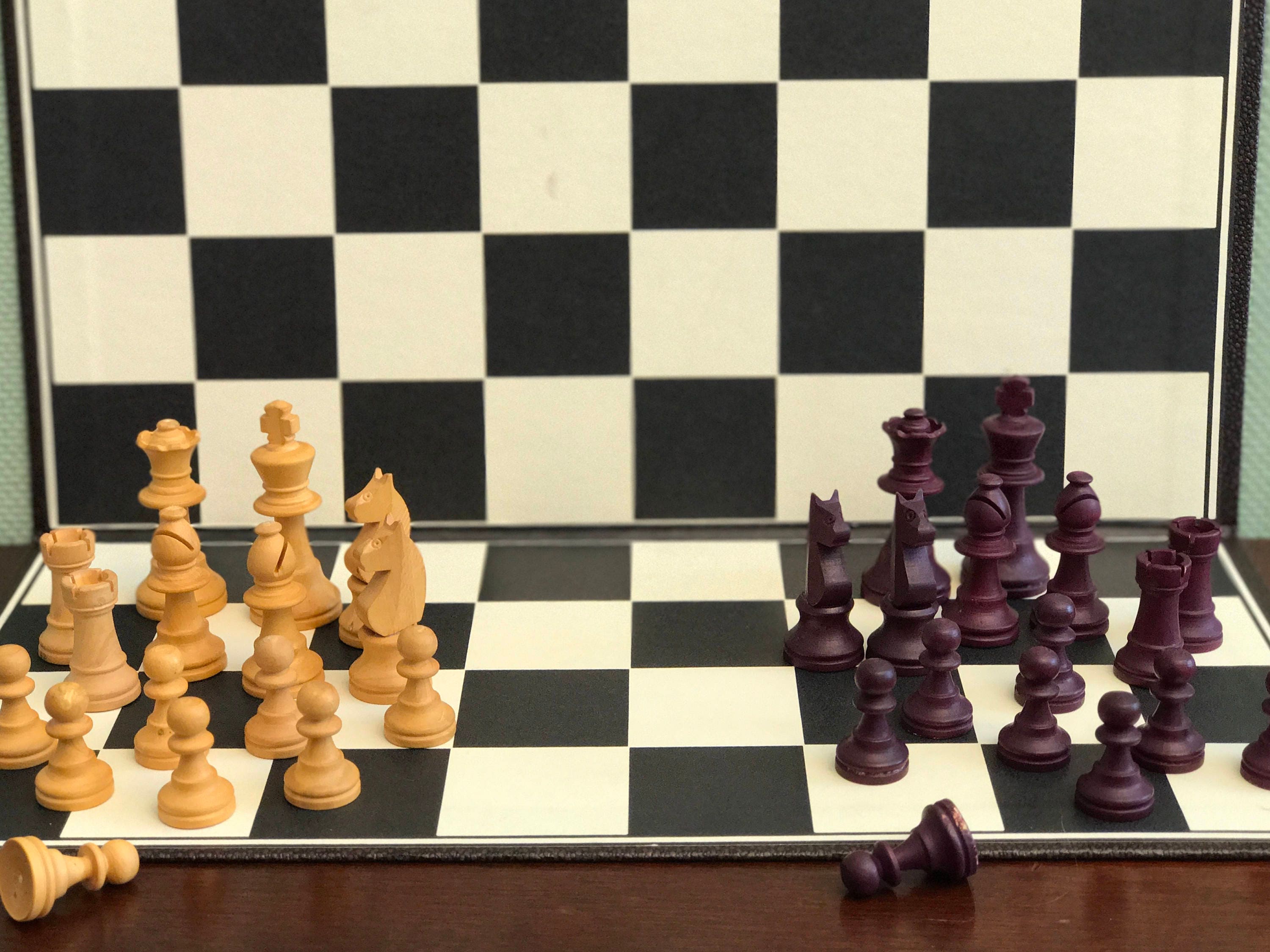 Vintage Wood Chess Checkers Set, Hand Finished Wood Checkers Chess set ...