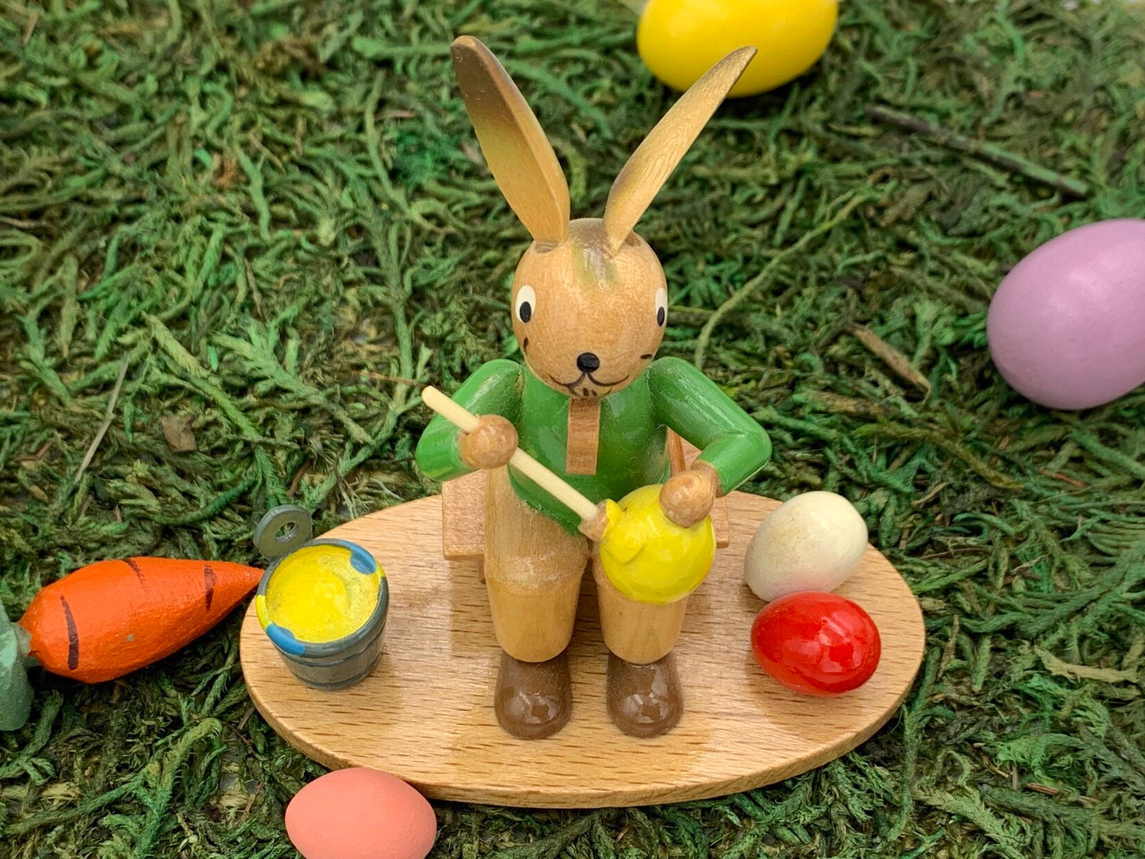 Vintage Easter Bunny Miniature, Erzgebirge Expertic Bunny painting Eggs ...