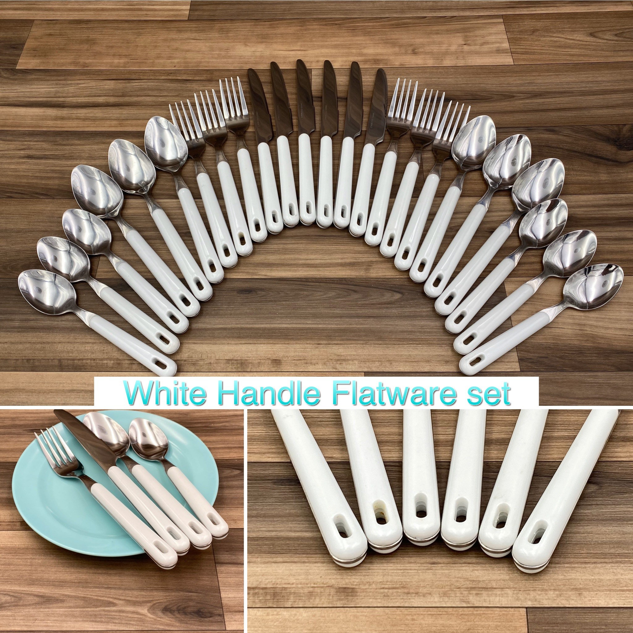 Vintage Flatware set Stainless Steel with White Plastic Handles ...