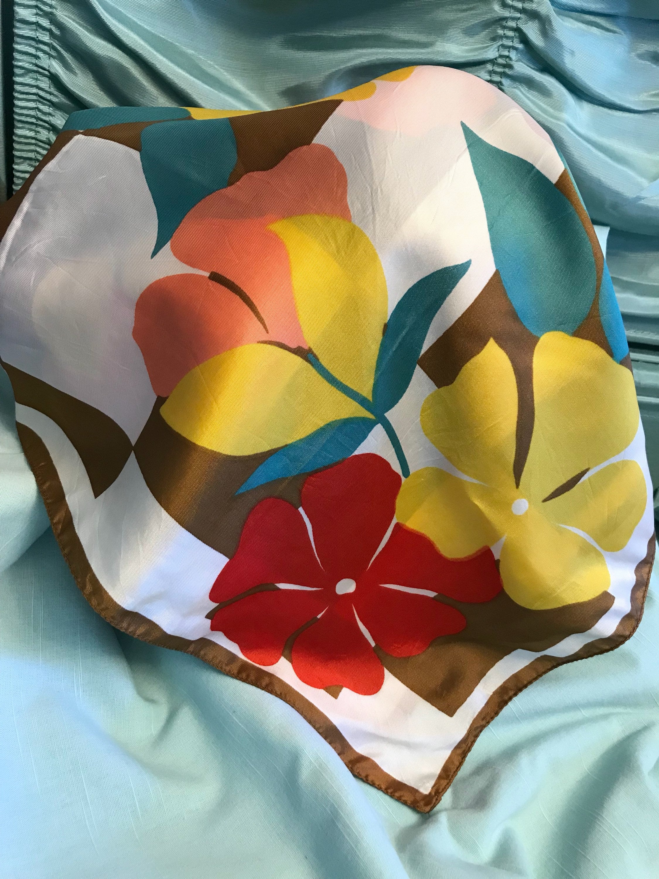 Retro Scarf, Vintage floral Scarf, checked scarf, unique square Scarf ...