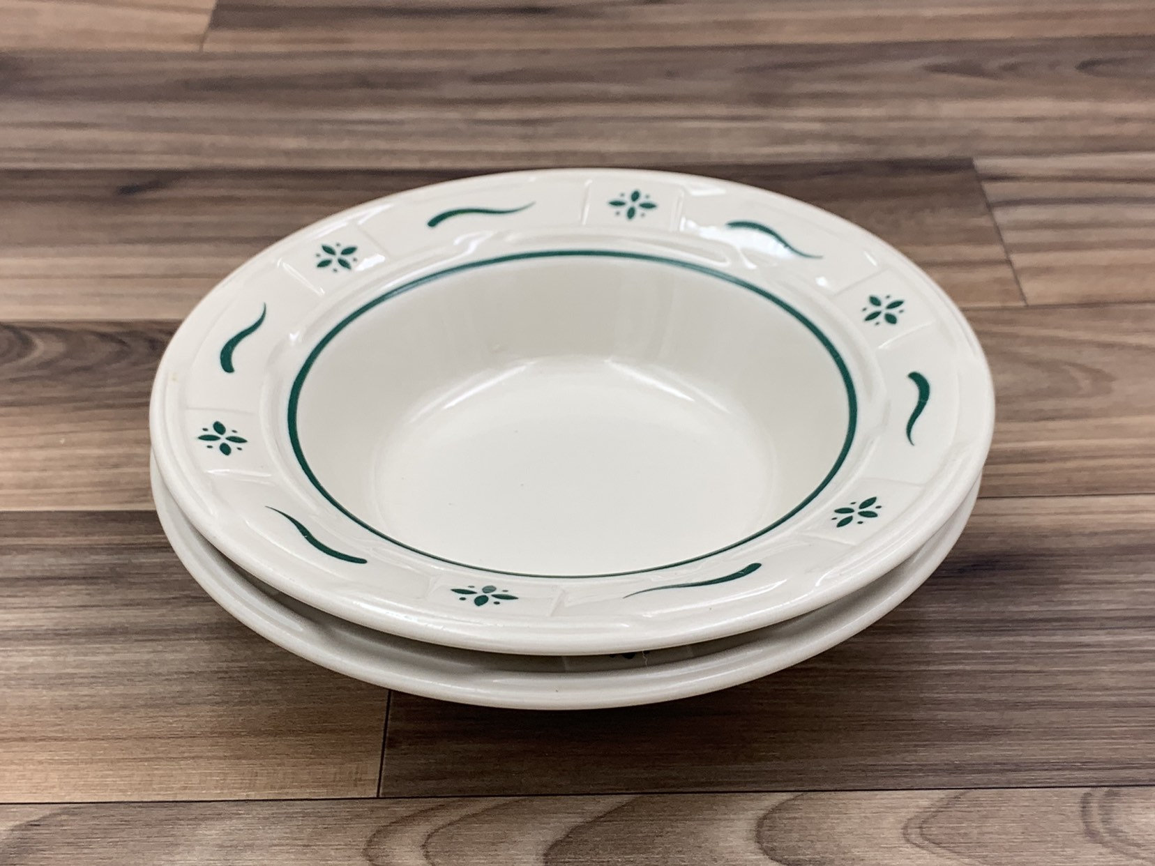 Vintage Longaberger Pottery Bowls Woven traditions Heritage green Set of 2