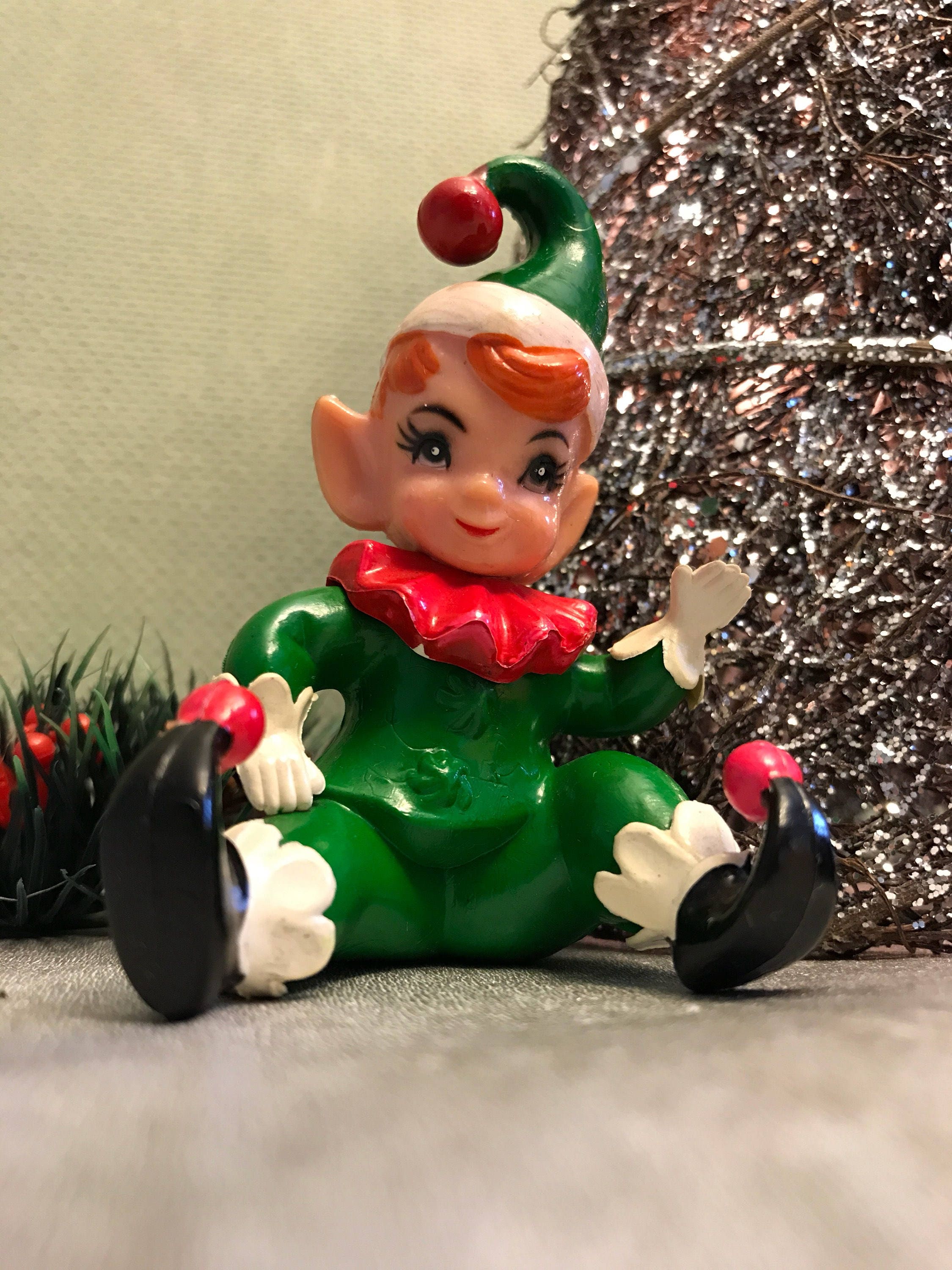 Vintage Pixie Elf, Green Rubber Christmas Elf, Pixie Elf, 1950s Shelf ...