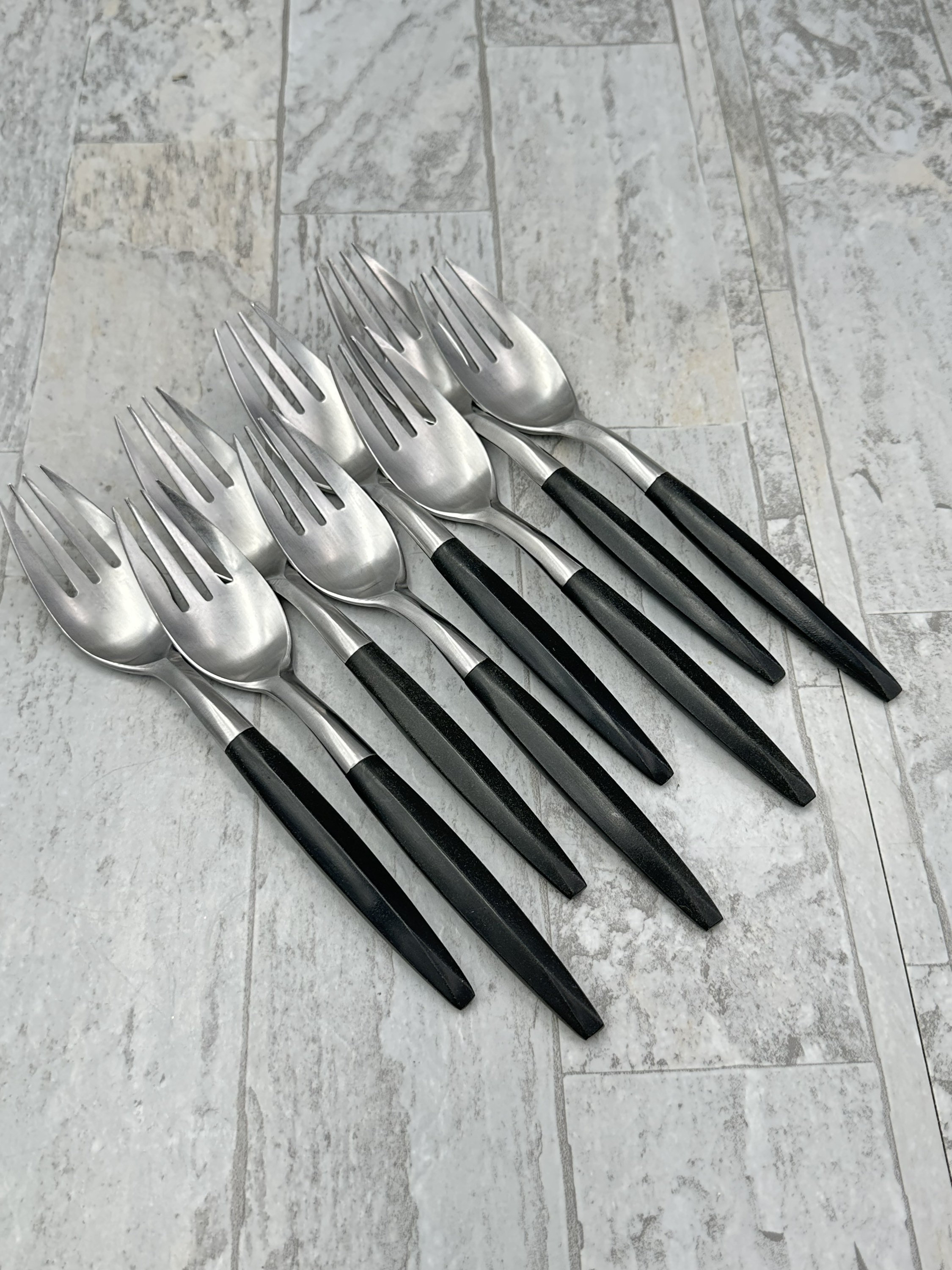 RARE Vintage Flatware set, forged stainless with Black handle, service ...