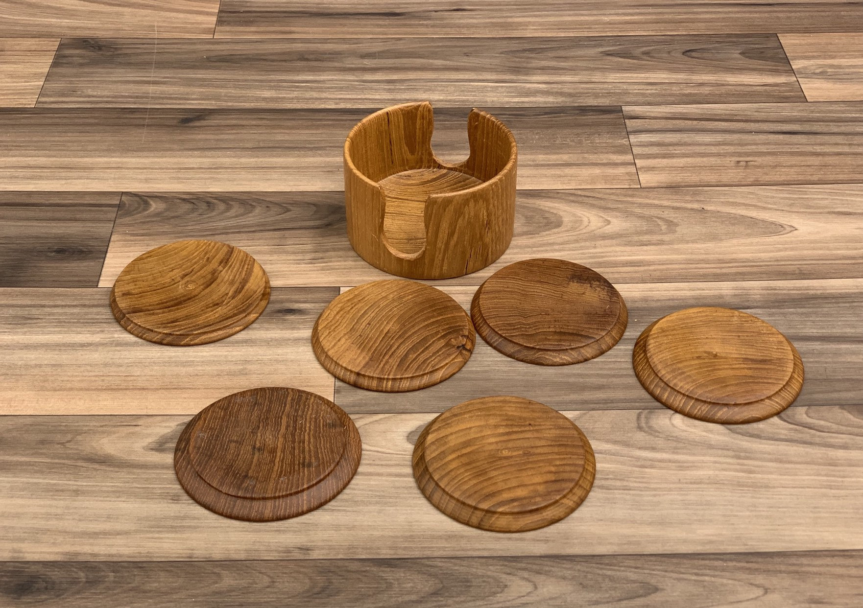 Vintage Teakwood Coasters with caddy Teak coaster set