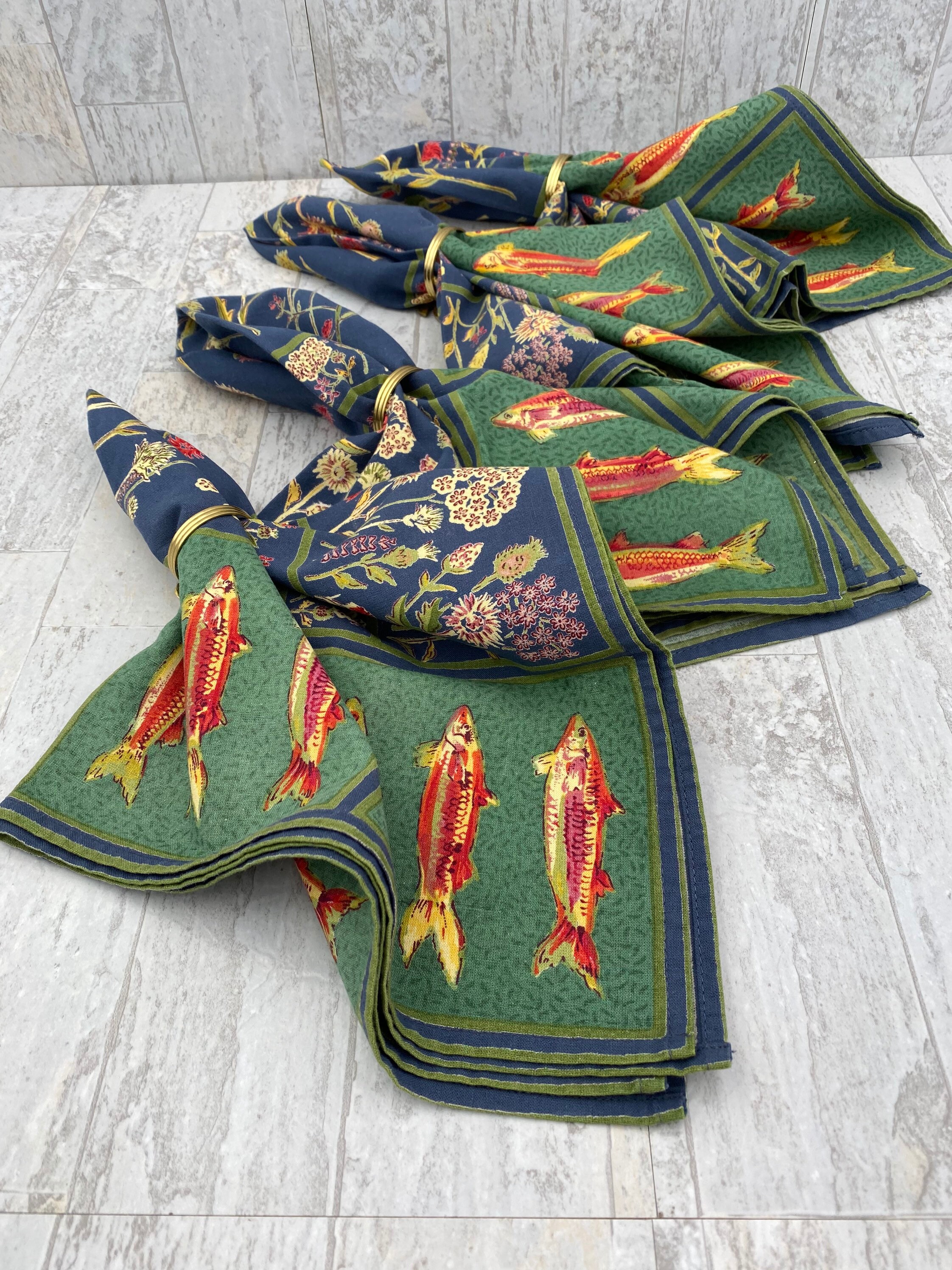 Vintage Fish Cloth Napkins Handmade napkin set, Rustic Home Decor