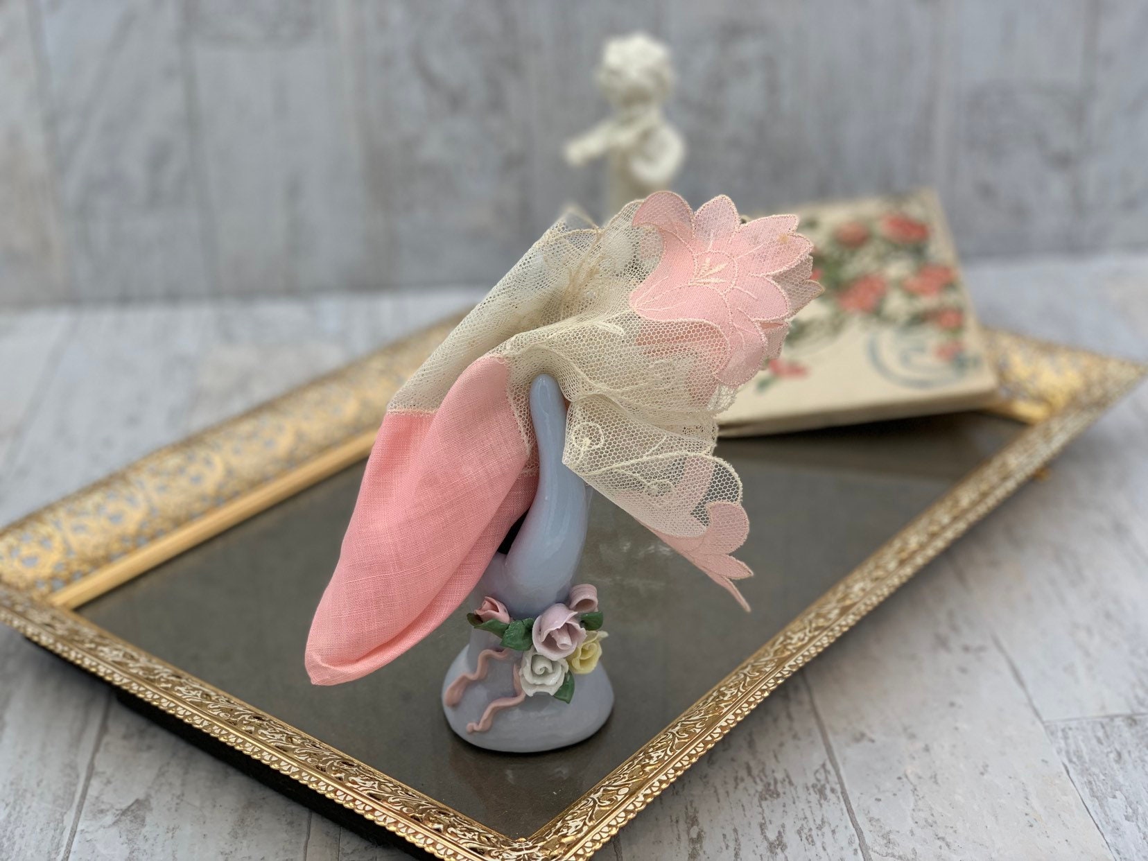 Vintage Handkerchief, Fine lawn Pink Hankerchief with embroidered lace ...