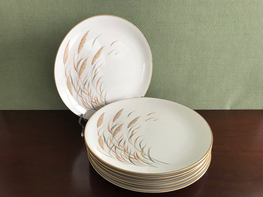Vintage Royal Jackson China Plates, Wheat Angelus Pattern With Gold ...