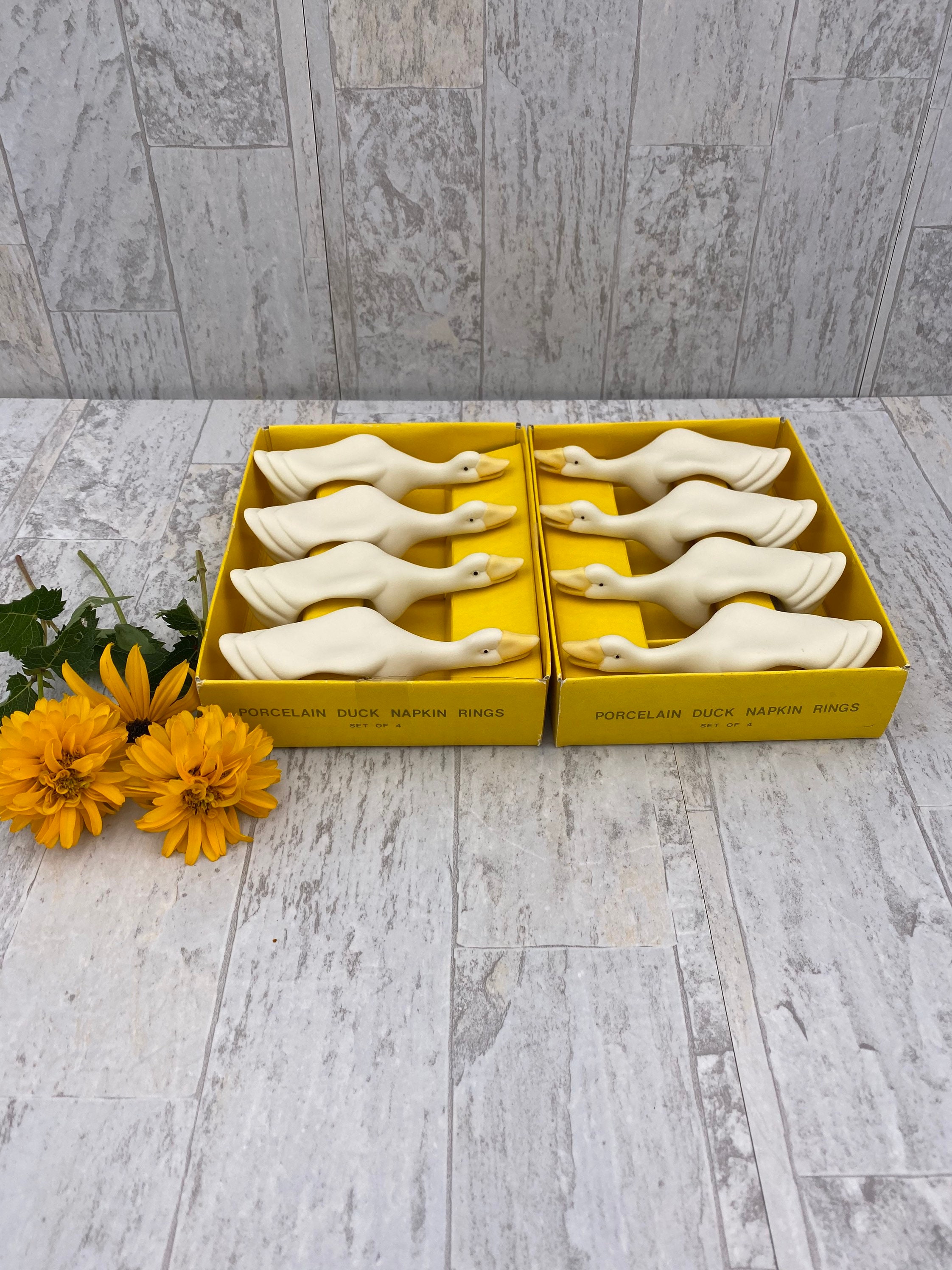 Country Duck Napkin Rings, Set of 8, Vintage Tableware