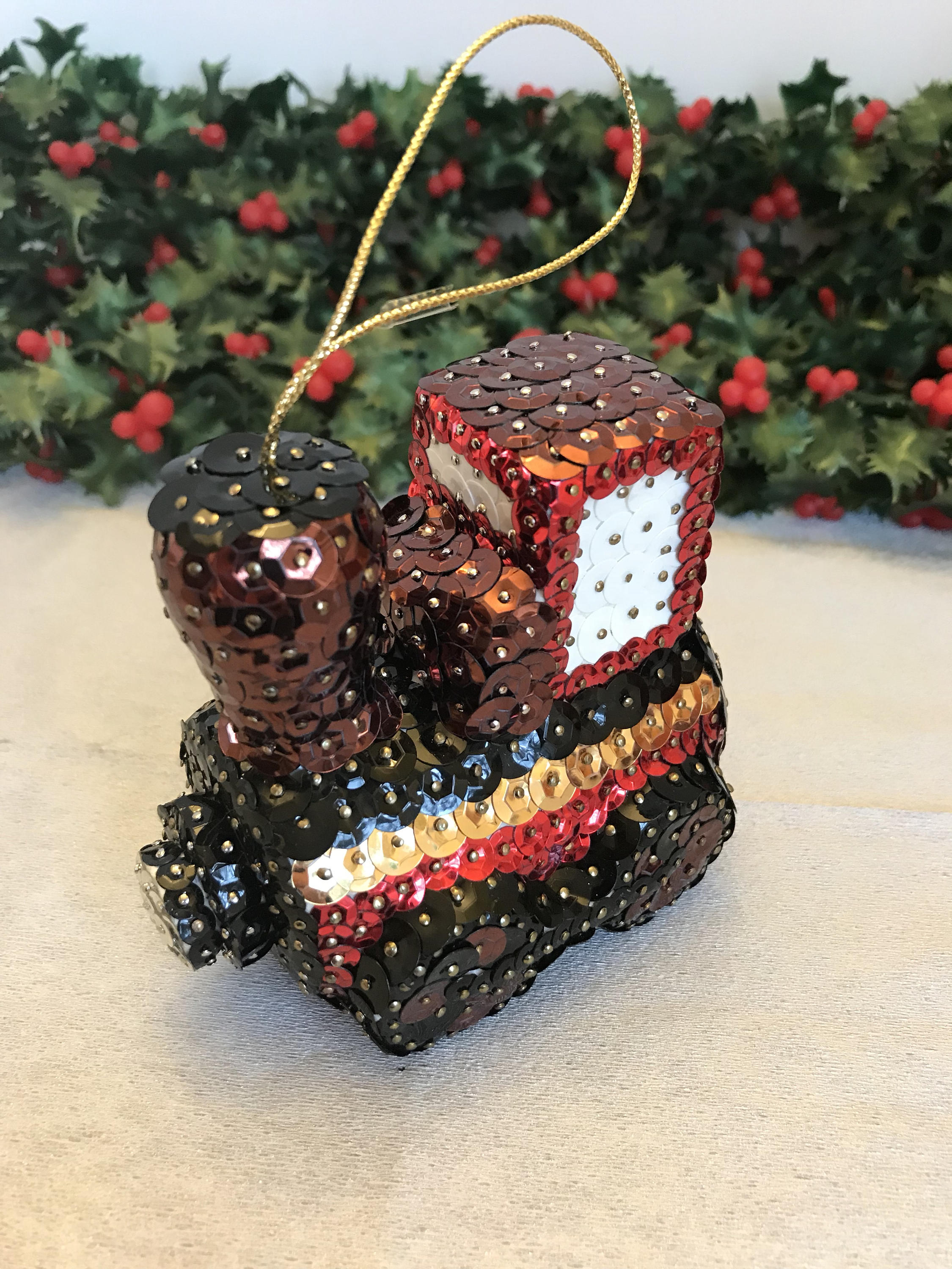 Vintage Train Ornament, sequined train, collectible Train Bauble ...