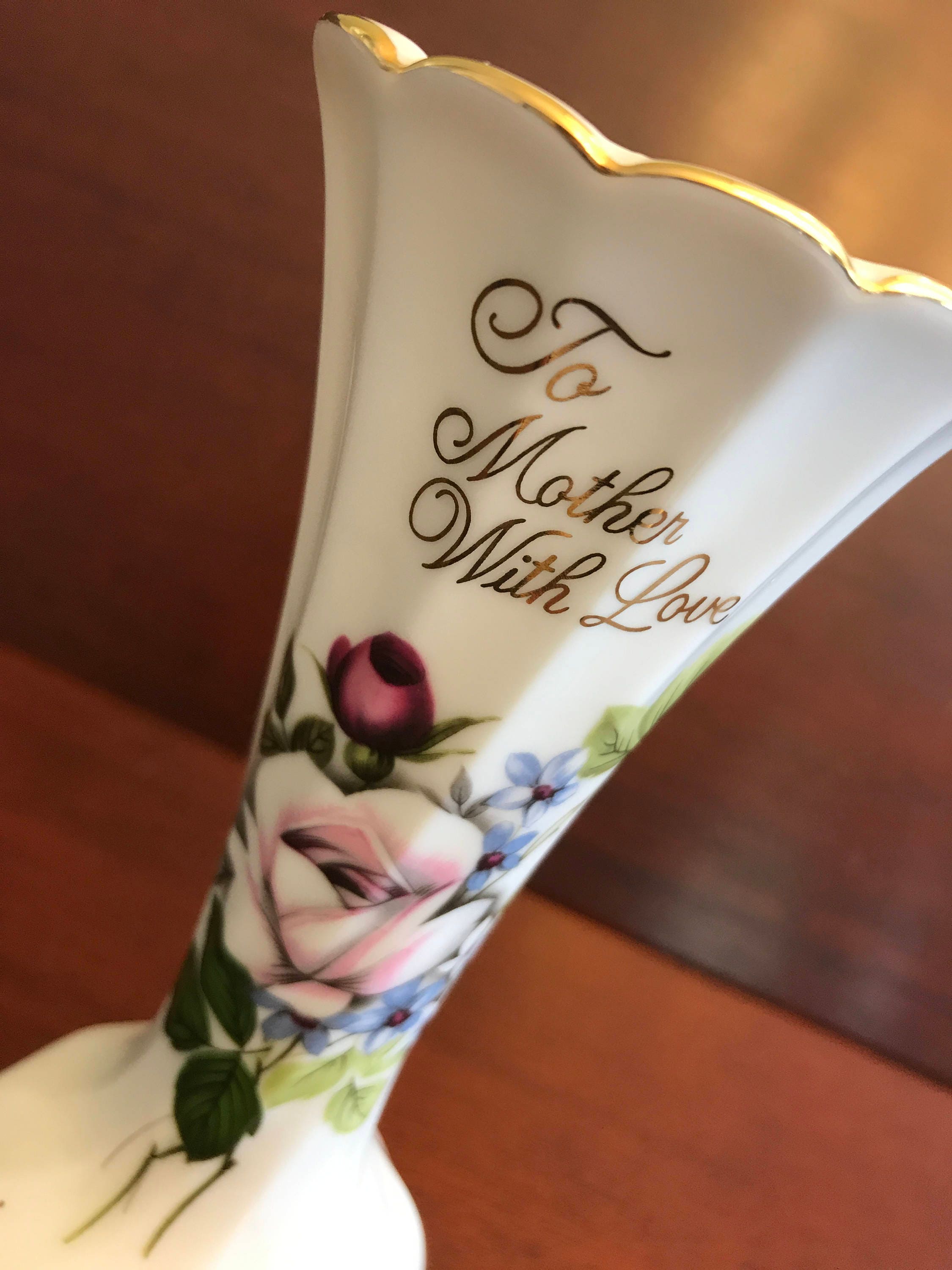 Vintage Vase, To Mother with Love Vase, Roses on Porcelain Vase, gold ...