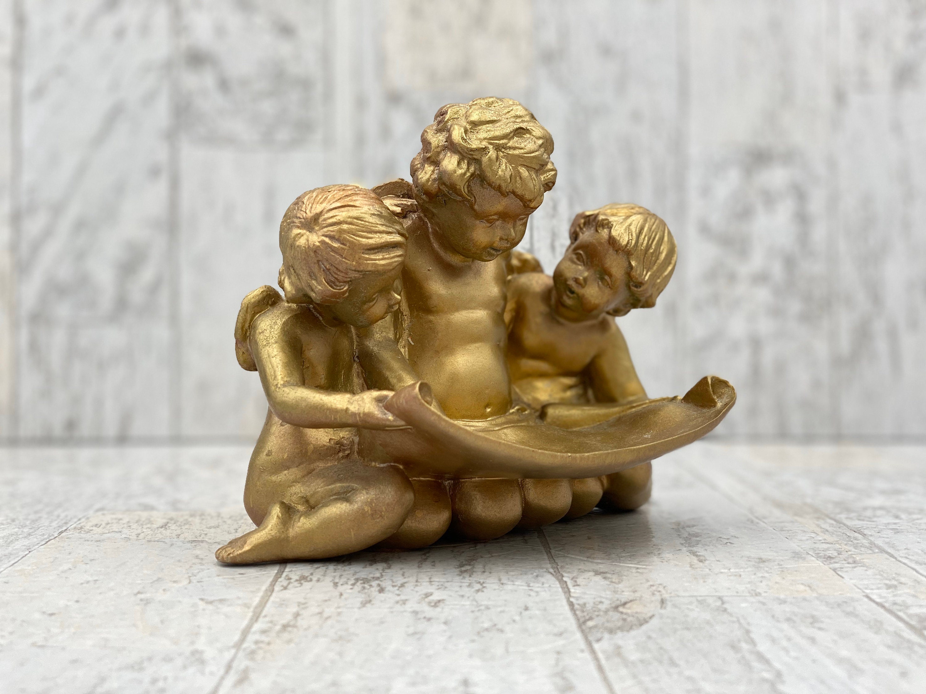 Vintage Gold Cherubs, Golden Angels figurines, Trinket dish, Hollywood ...