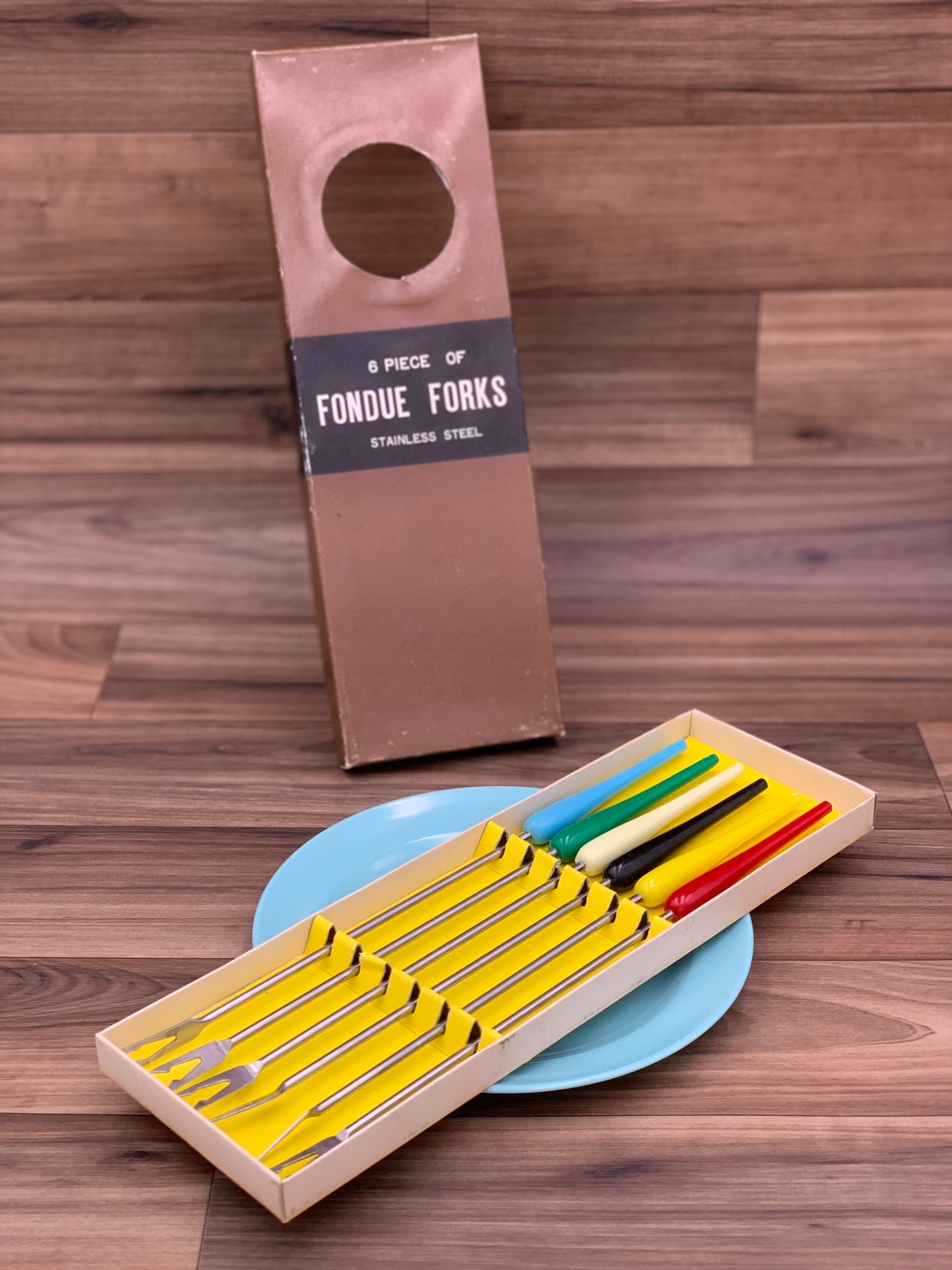 Vintage Fondue Forks, Retro Colored Plastic handles stainless steel ...