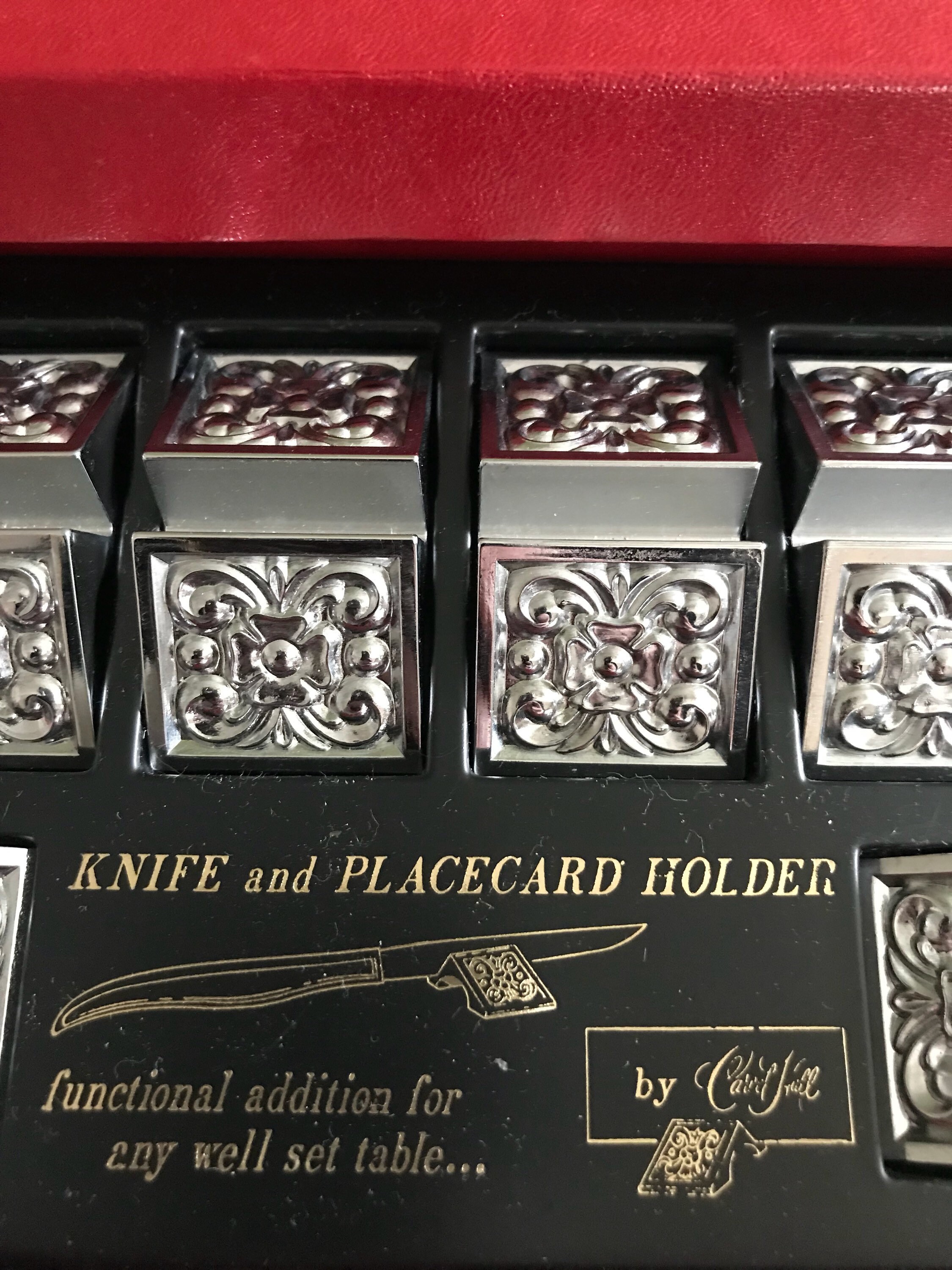 Vintage Knife Rests, Decorative Metal Placecard holders, ornamental ...