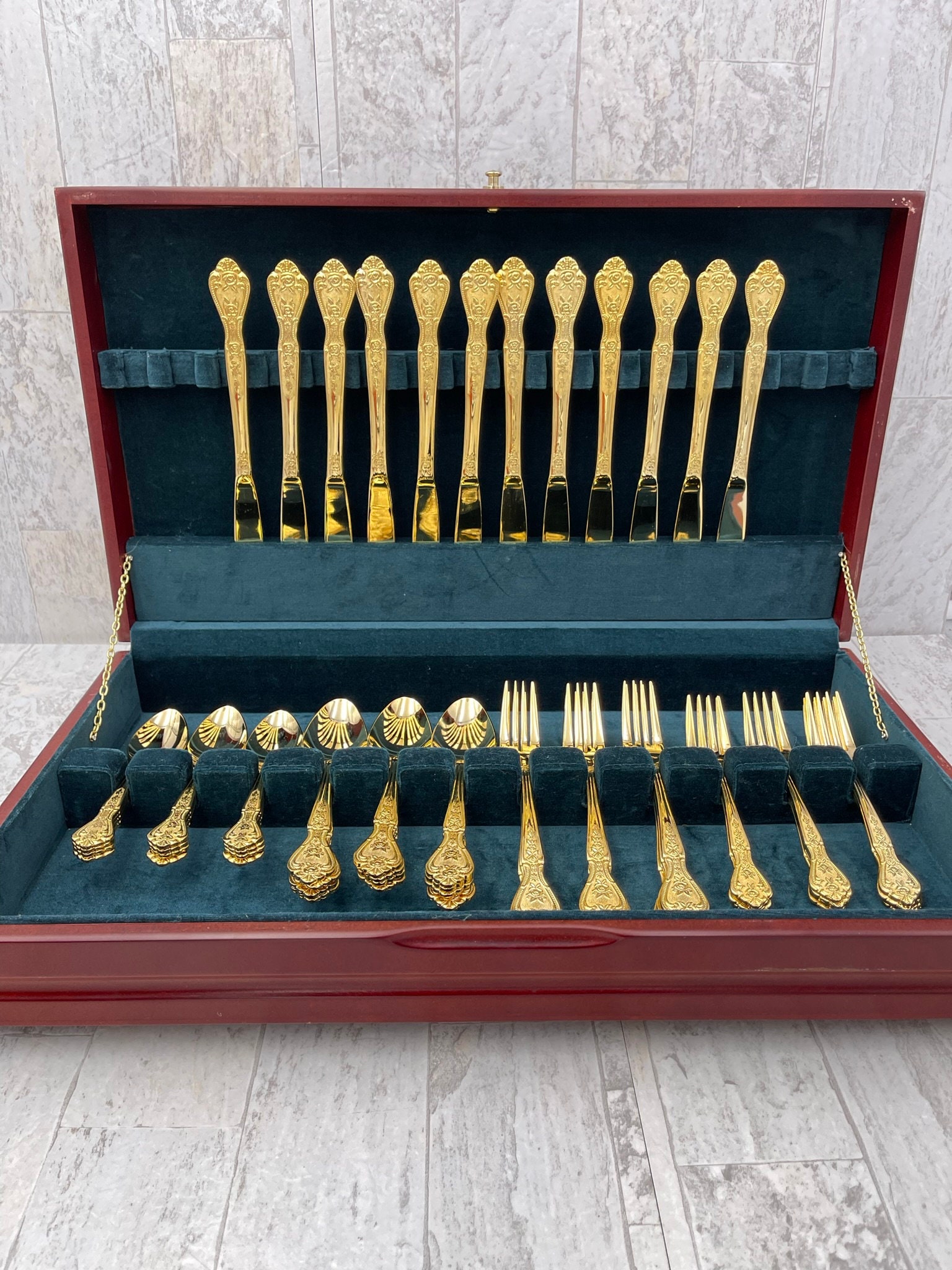 Vintage Gold Flatware set with silverware chest, service for 12 ...