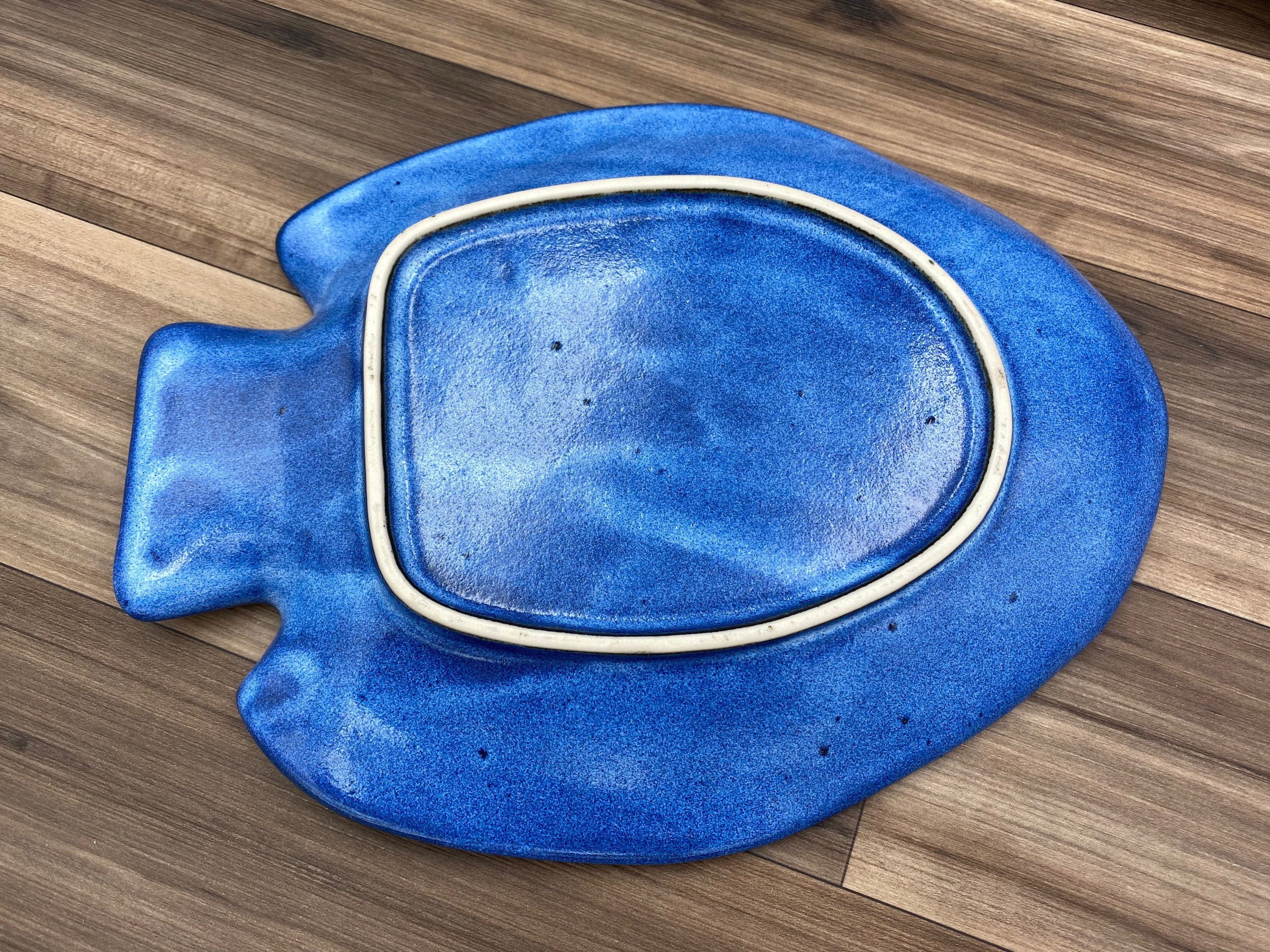 Ceramic Blue Fish Dish set, matching fish shaped plates, Beach house ...