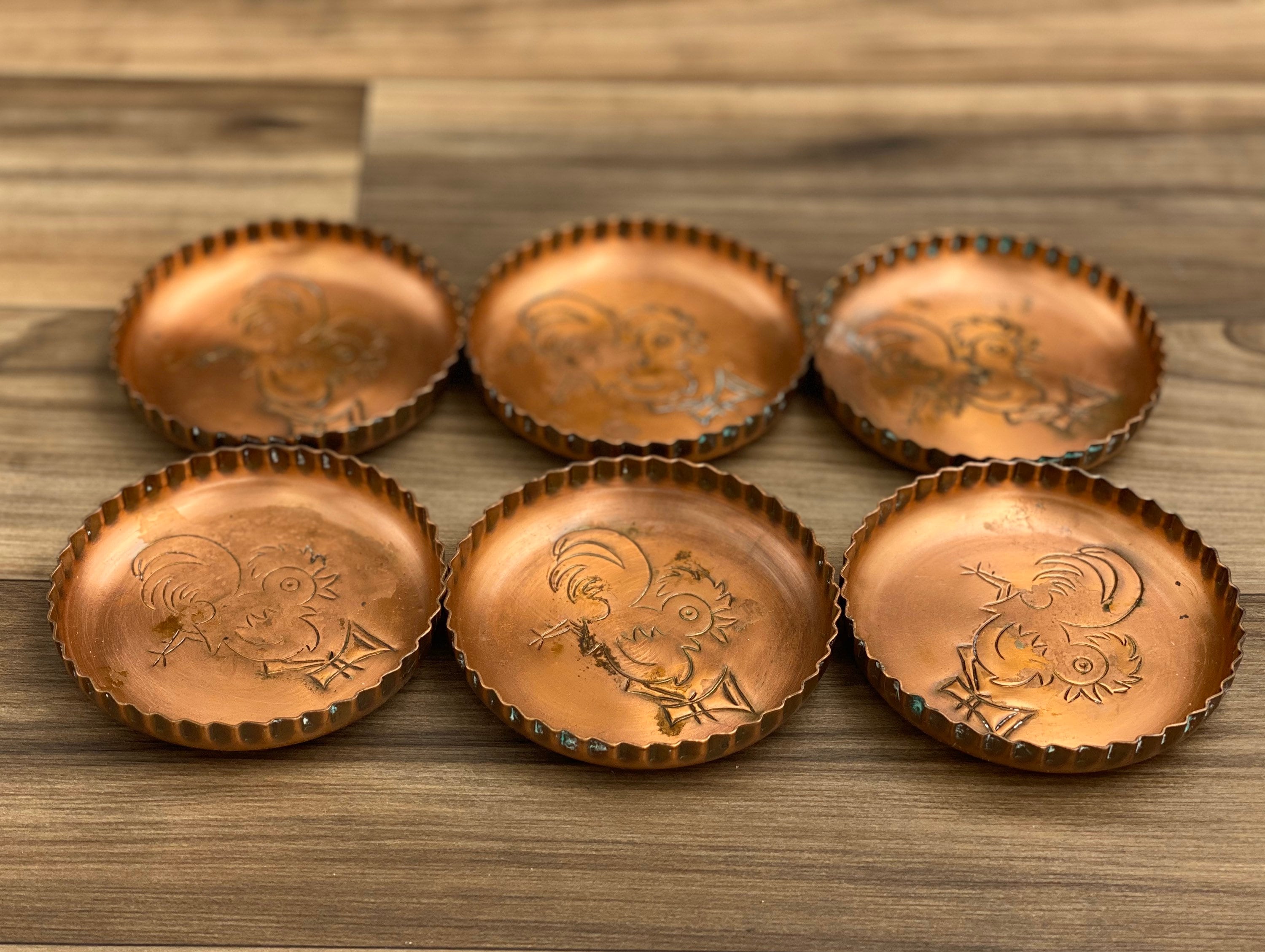 Copper Rooster Coasters set of Six, office decor, Rustic Home Decor ...