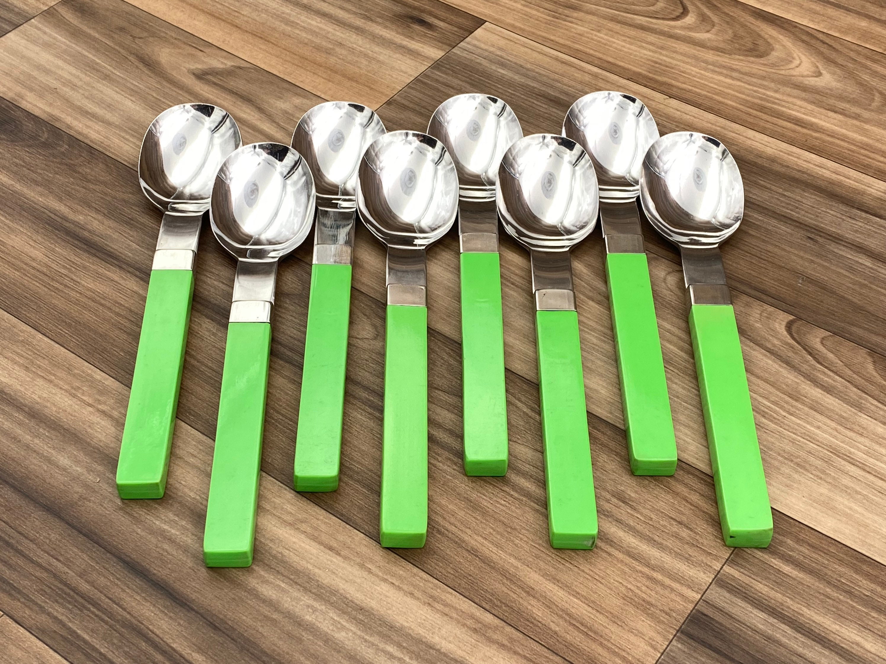 Vintage Stainless Flatware set Garden Green Plastic Handles, Retro ...