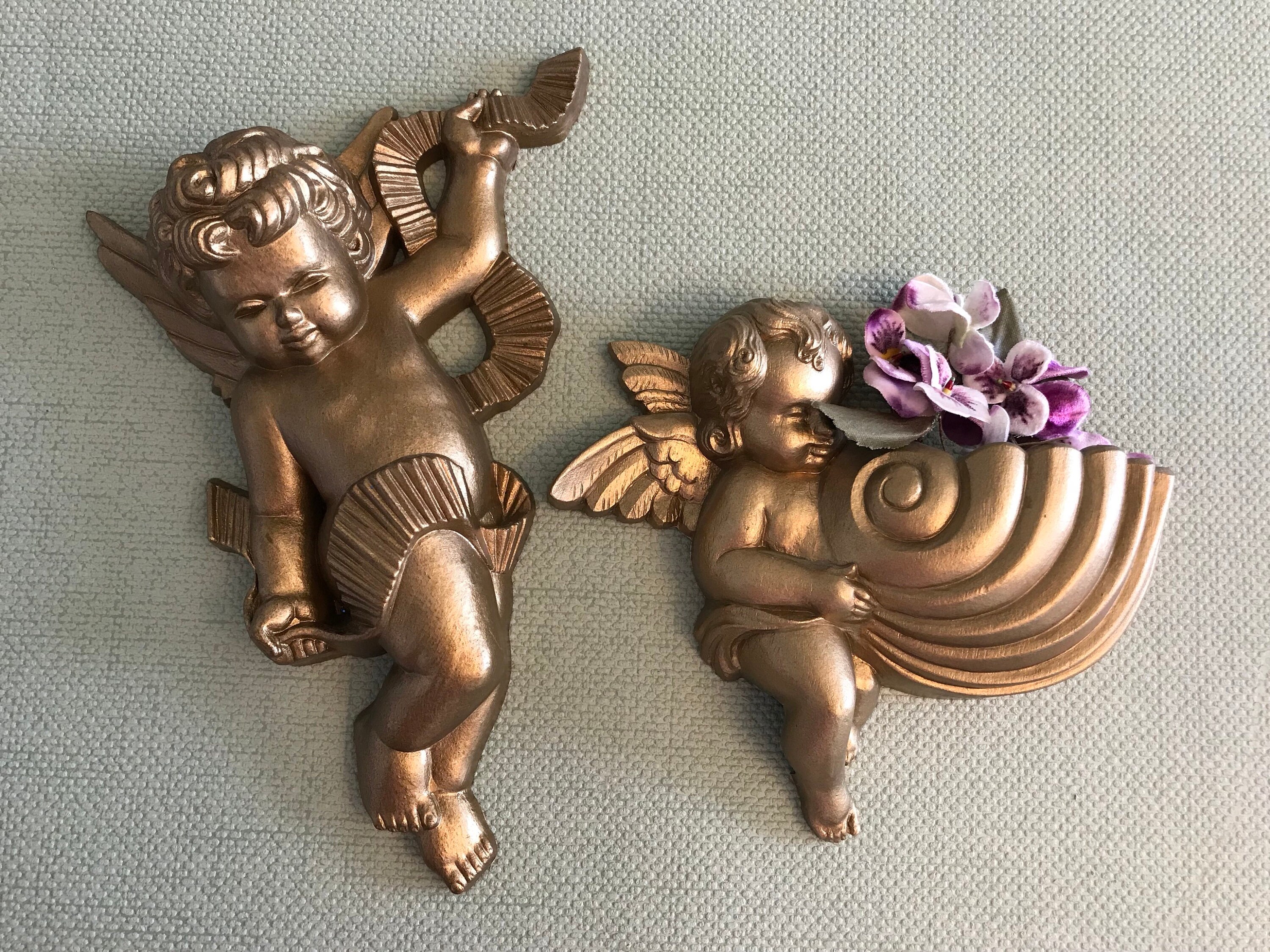 Vintage Gold Cherubs, Golden Angels, Angels wall plaques, Gold Angel ...