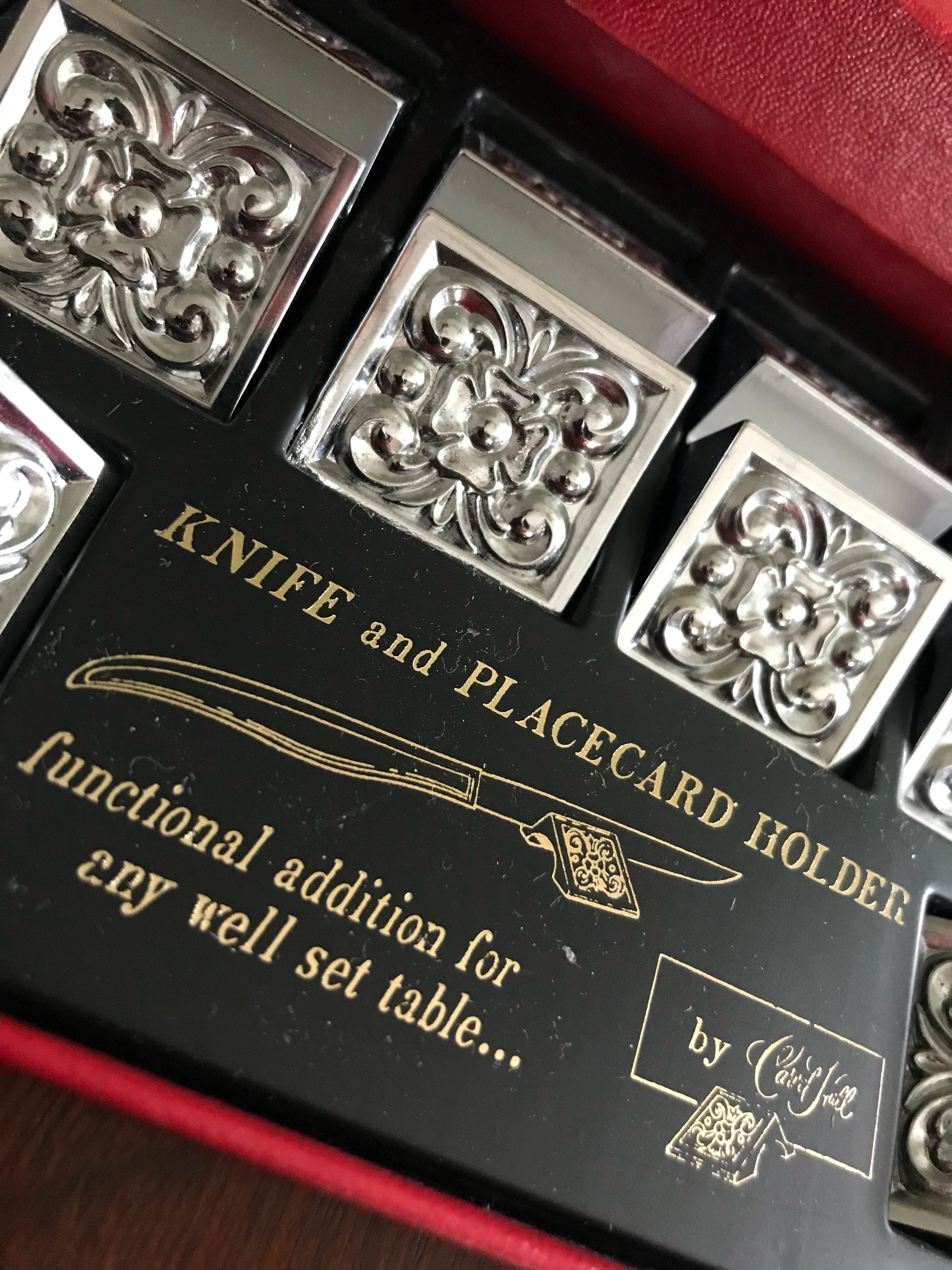 Vintage Knife Rests, Decorative Metal Placecard holders, ornamental ...